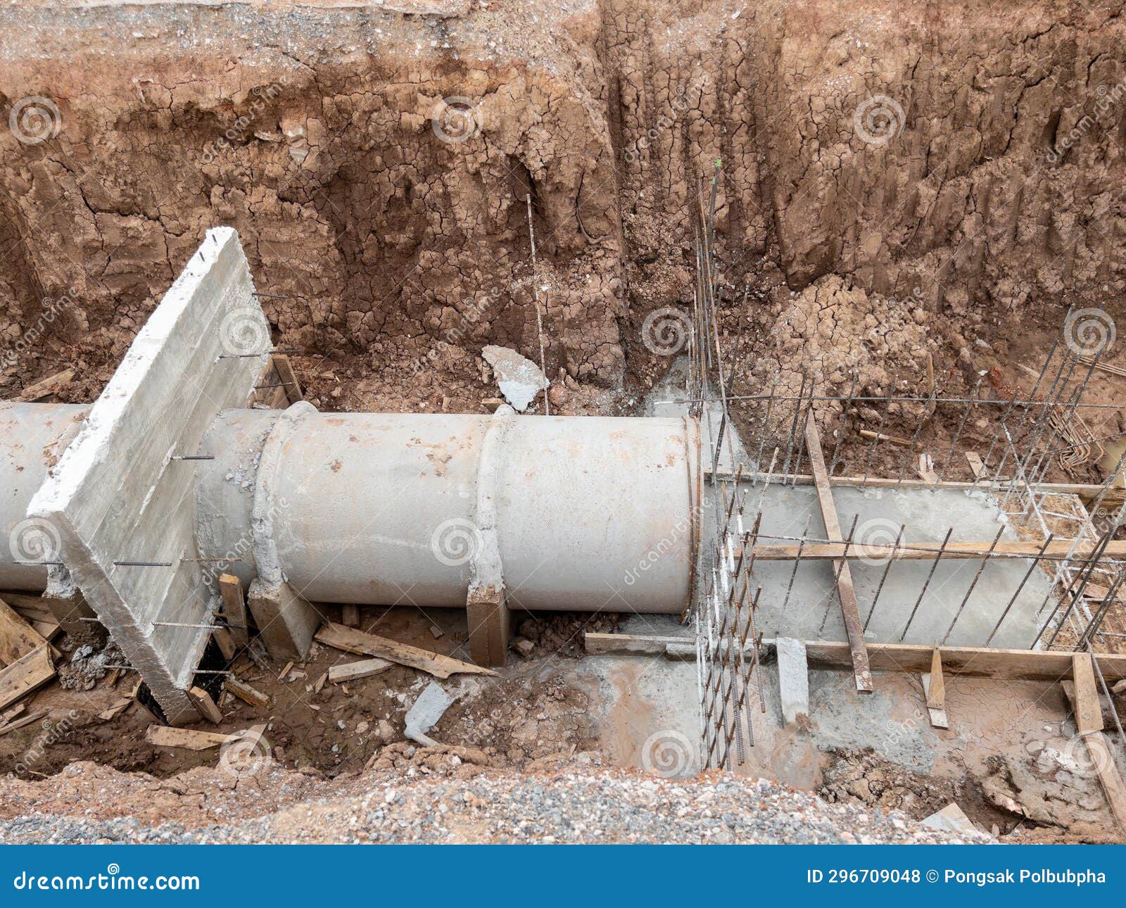 The Concrete Pipe Under the Dirt Road Stock Photo - Image of flow ...