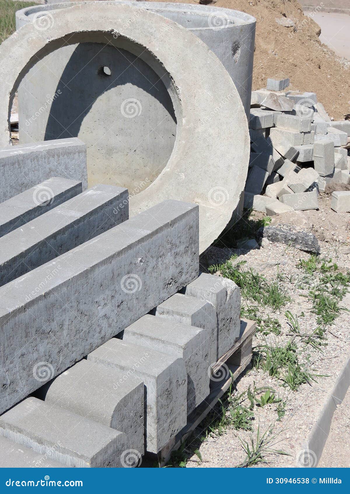 Concrete pipes and blocks stock photo. Image of concrete - 30946538
