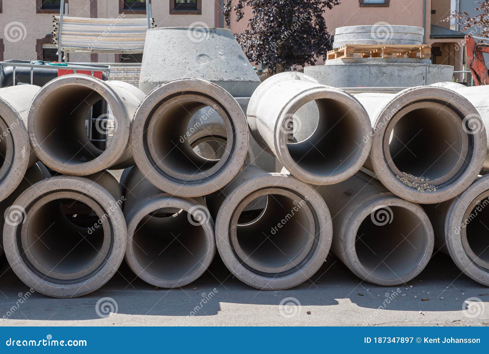 Concrete Pipes at Construction Site Stock Image - Image of flow, rain ...