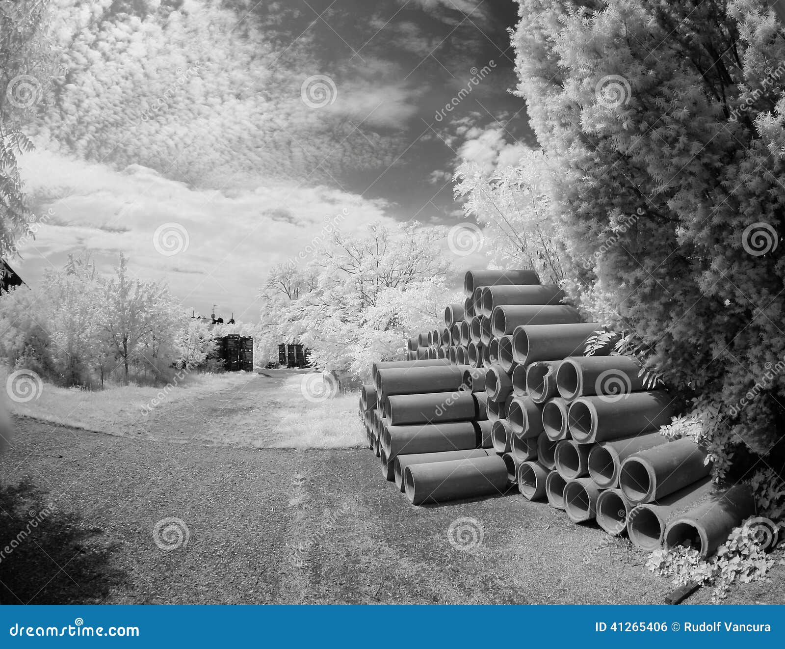 Concrete Pipes in Infrared Light Stock Photo - Image of pipe ...