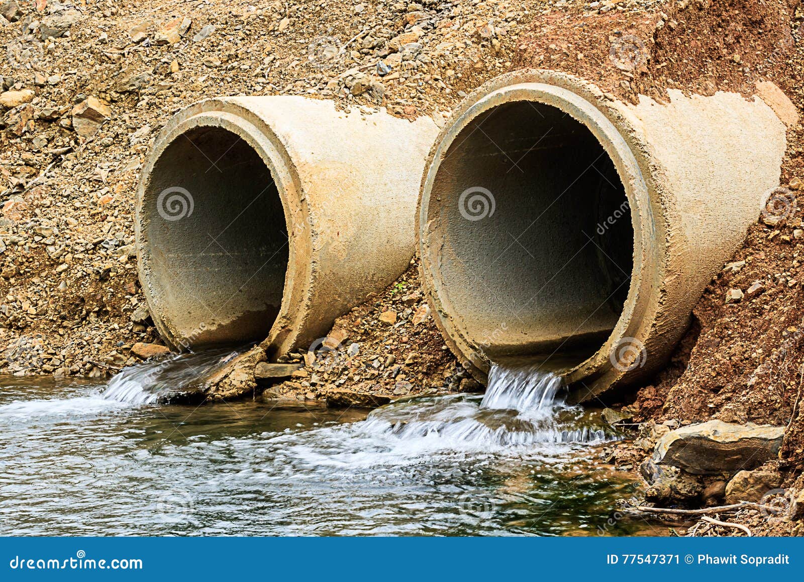 Concrete Pipes Under the Road Stock Image - Image of stream, waste ...