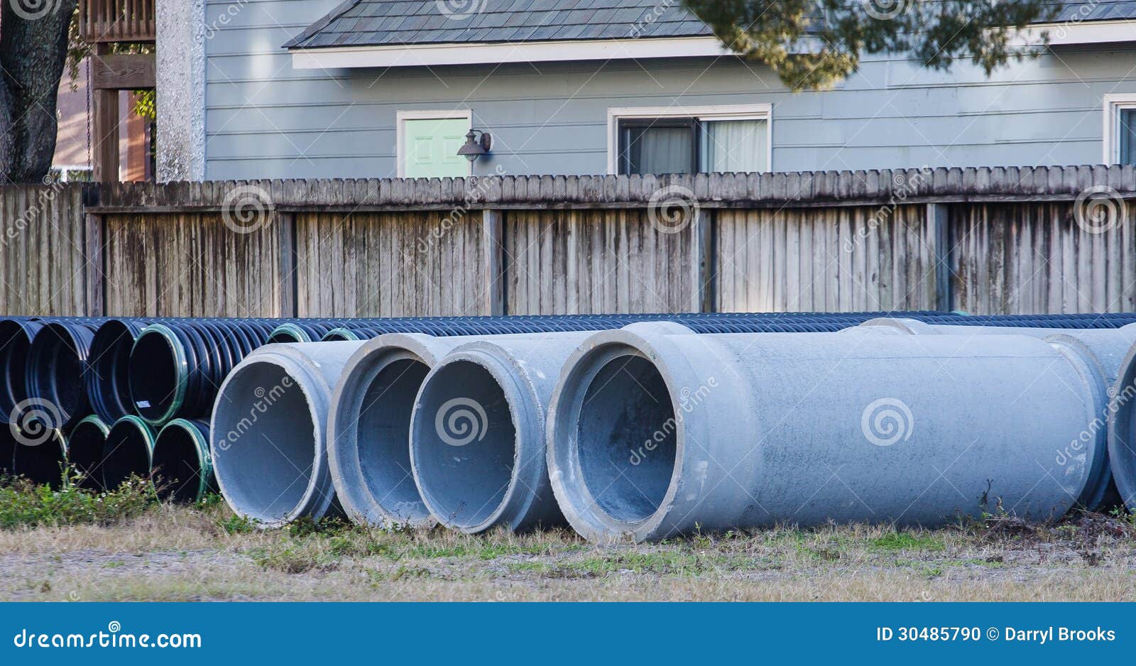 Concrete and Plastic Pipe on Site Stock Photo - Image of concrete ...