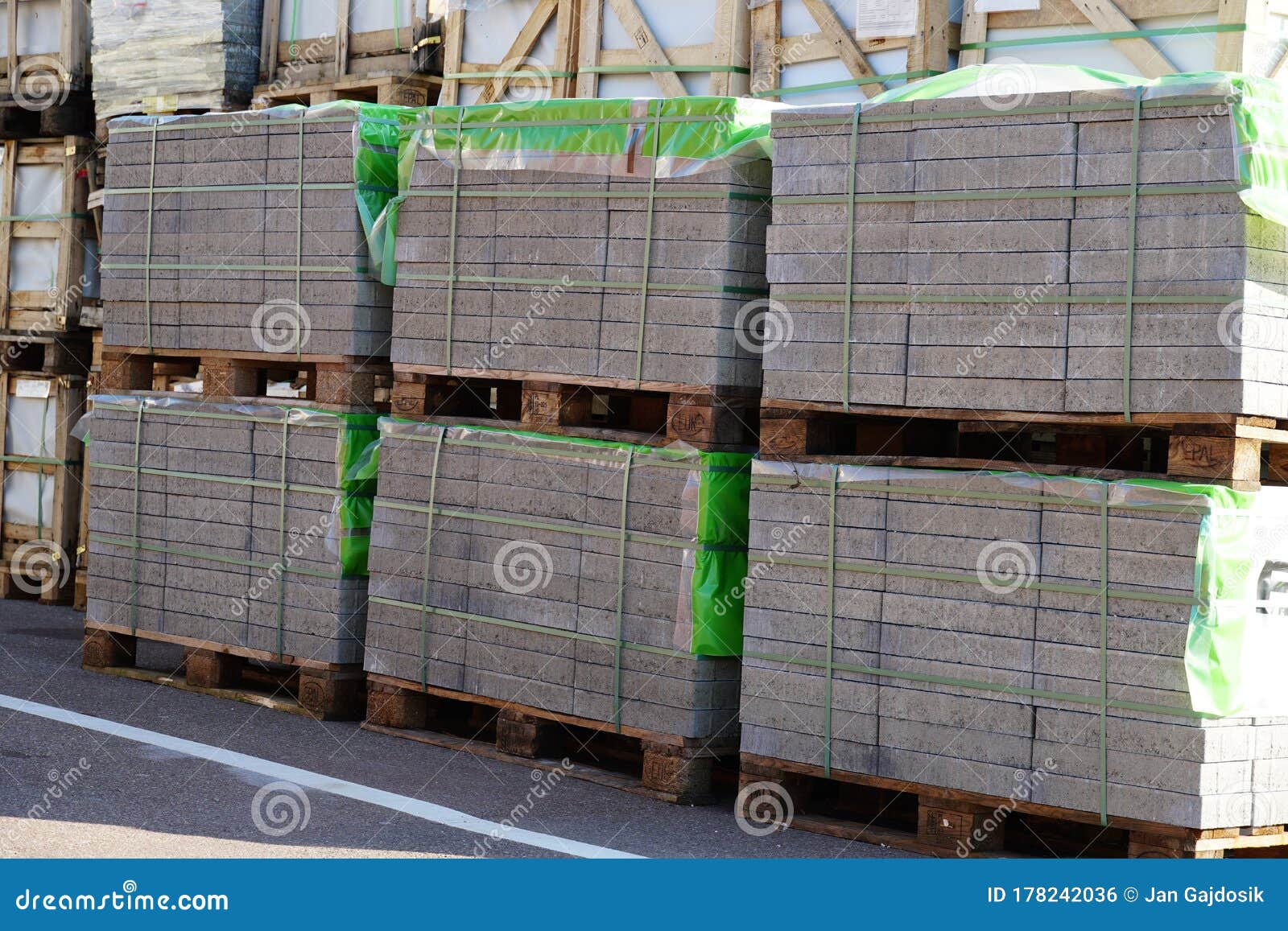 Concrete Plates Stapled an Attached on Pallets in Warehouse for ...
