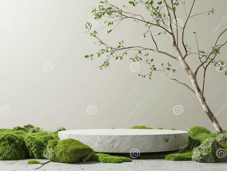 Concrete Platform Surrounded by Moss and a Tree Branch Stock ...