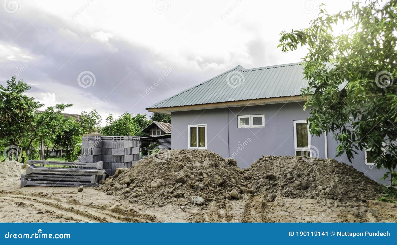 Concrete Pole and Bricks for Home Construction Stock Image - Image of ...