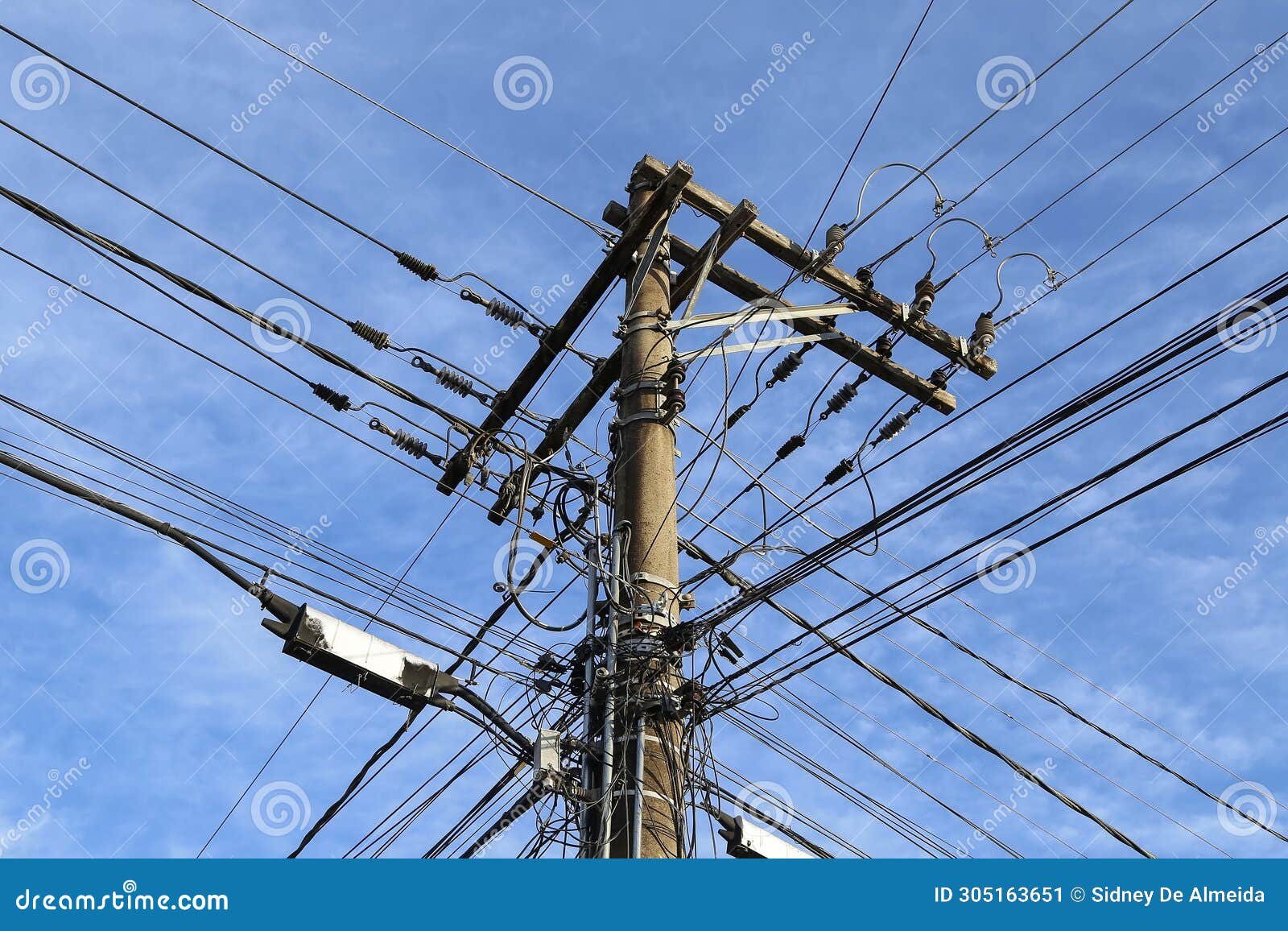 Pole and Cables for Electricity, Telephony and Fiber Optics Stock Image ...