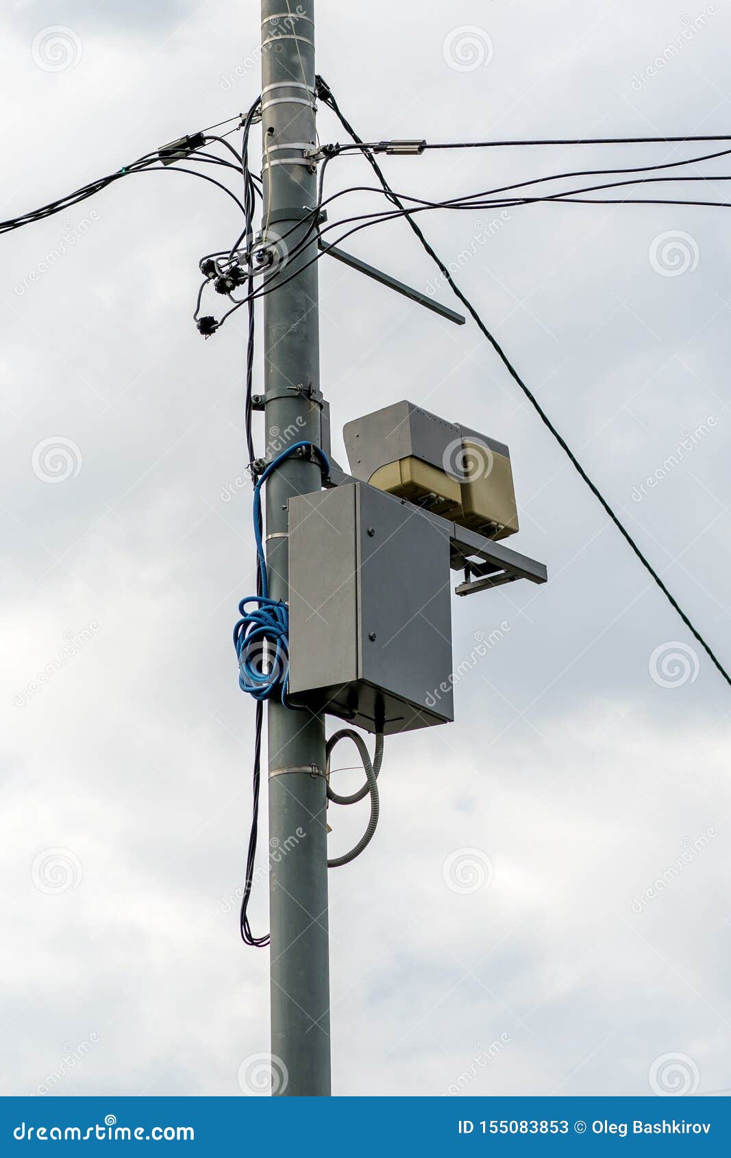 Concrete Pole with Electrical Wires and Communication Equipment Stock ...