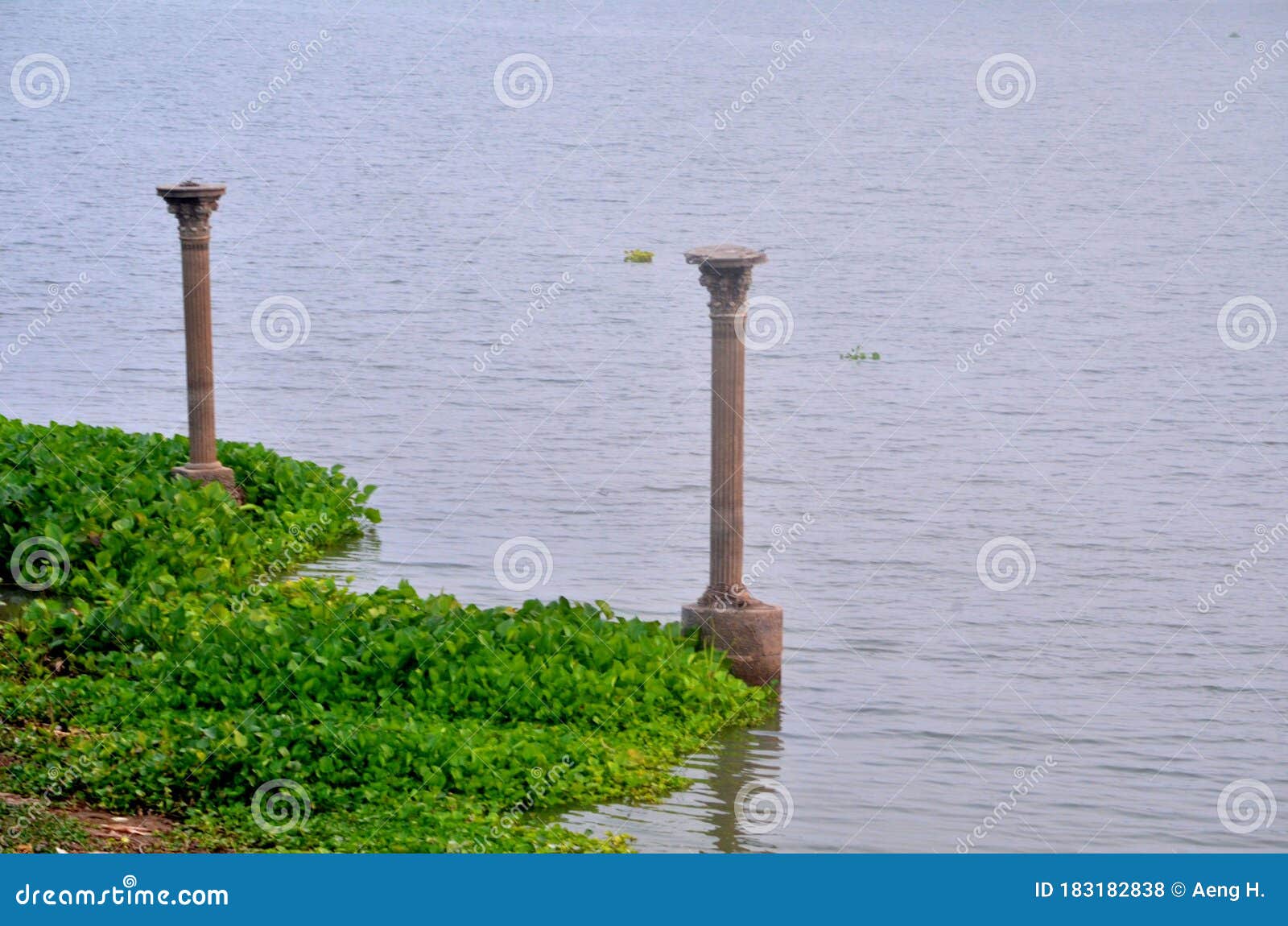 Concrete Poles on the River. Stock Photo - Image of backdrop, concrete ...