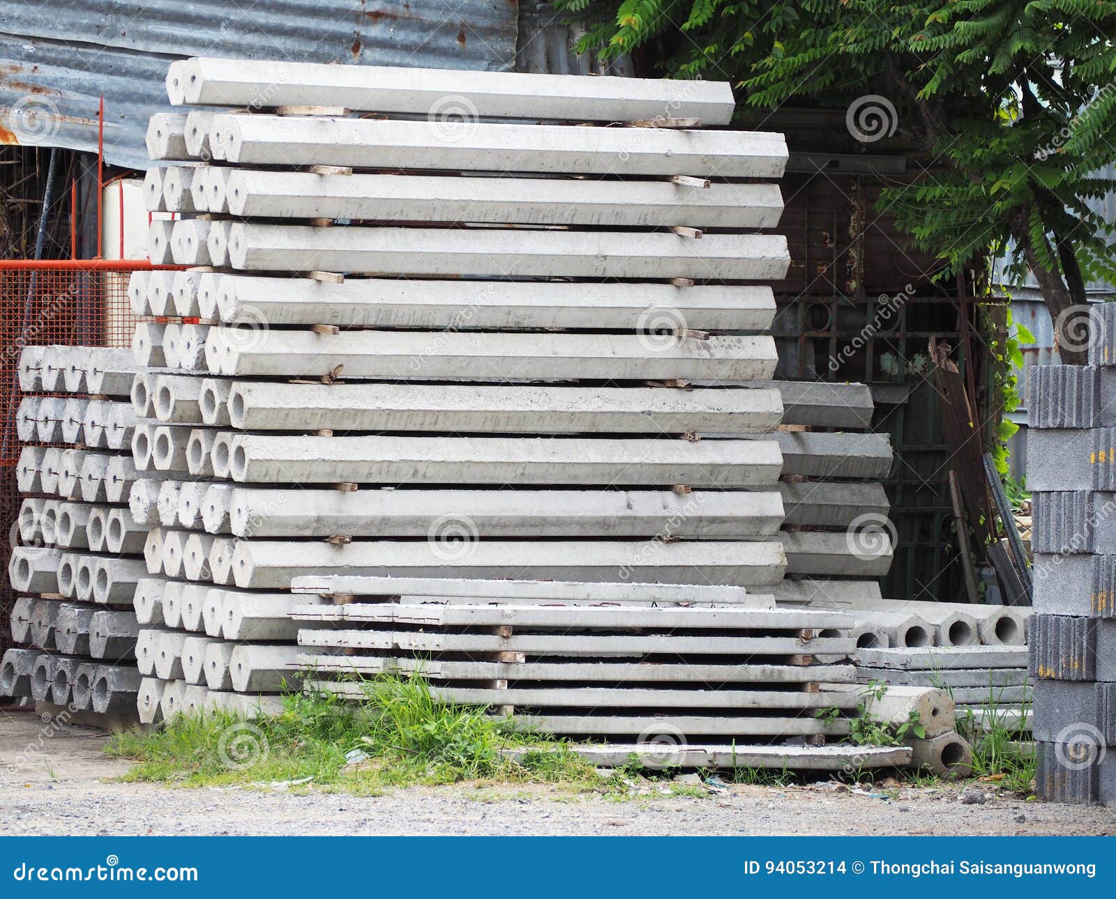 Concrete Poles Reinforcement Installation In Construction Home Site ...