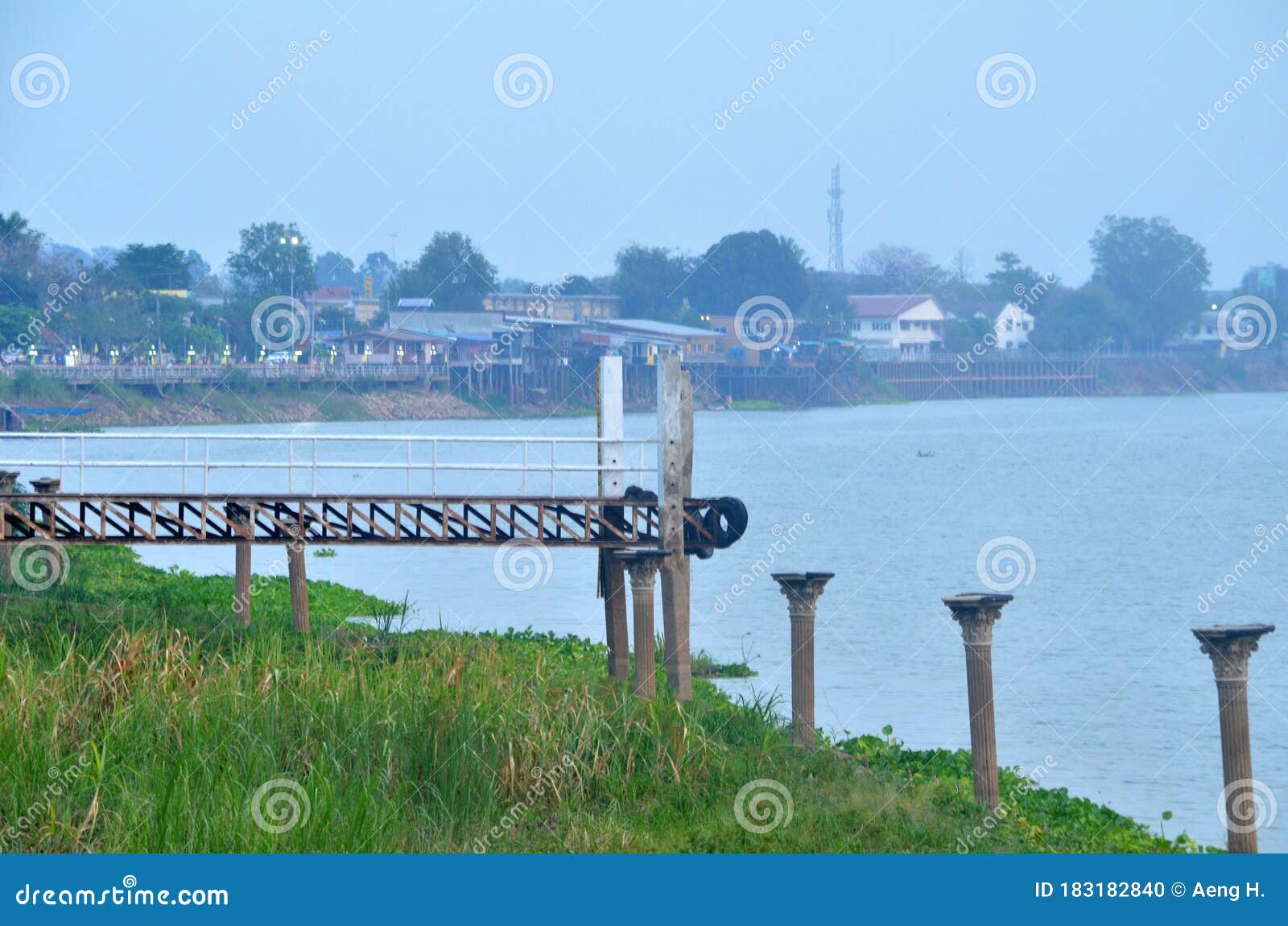 Concrete Poles on the River. Stock Photo - Image of plant, river: 183182840