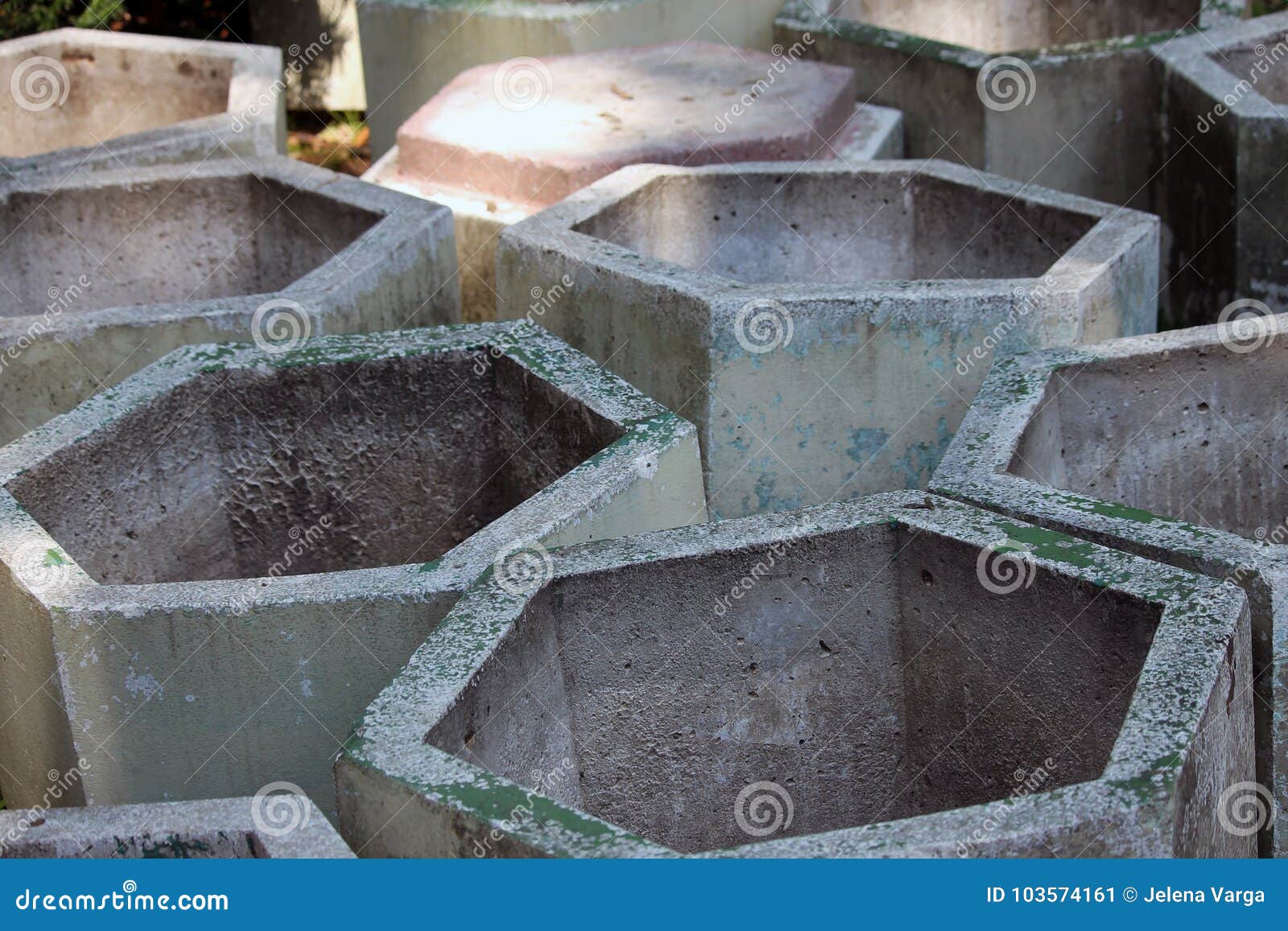 Concrete pots stock image. Image of concrete, gray, hexagon - 103574161