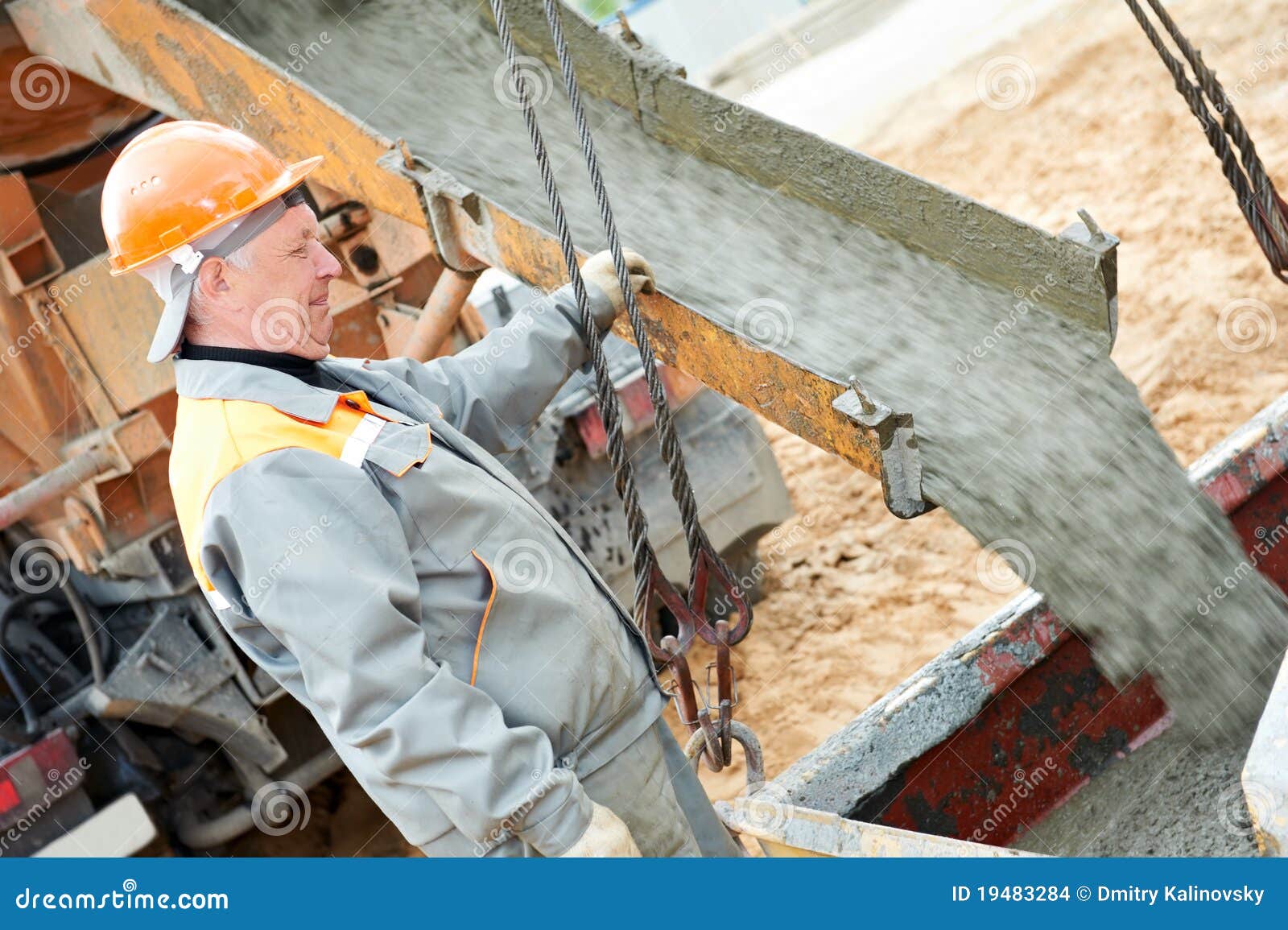 Concrete pouring work stock photo. Image of erector, helmet - 19483284