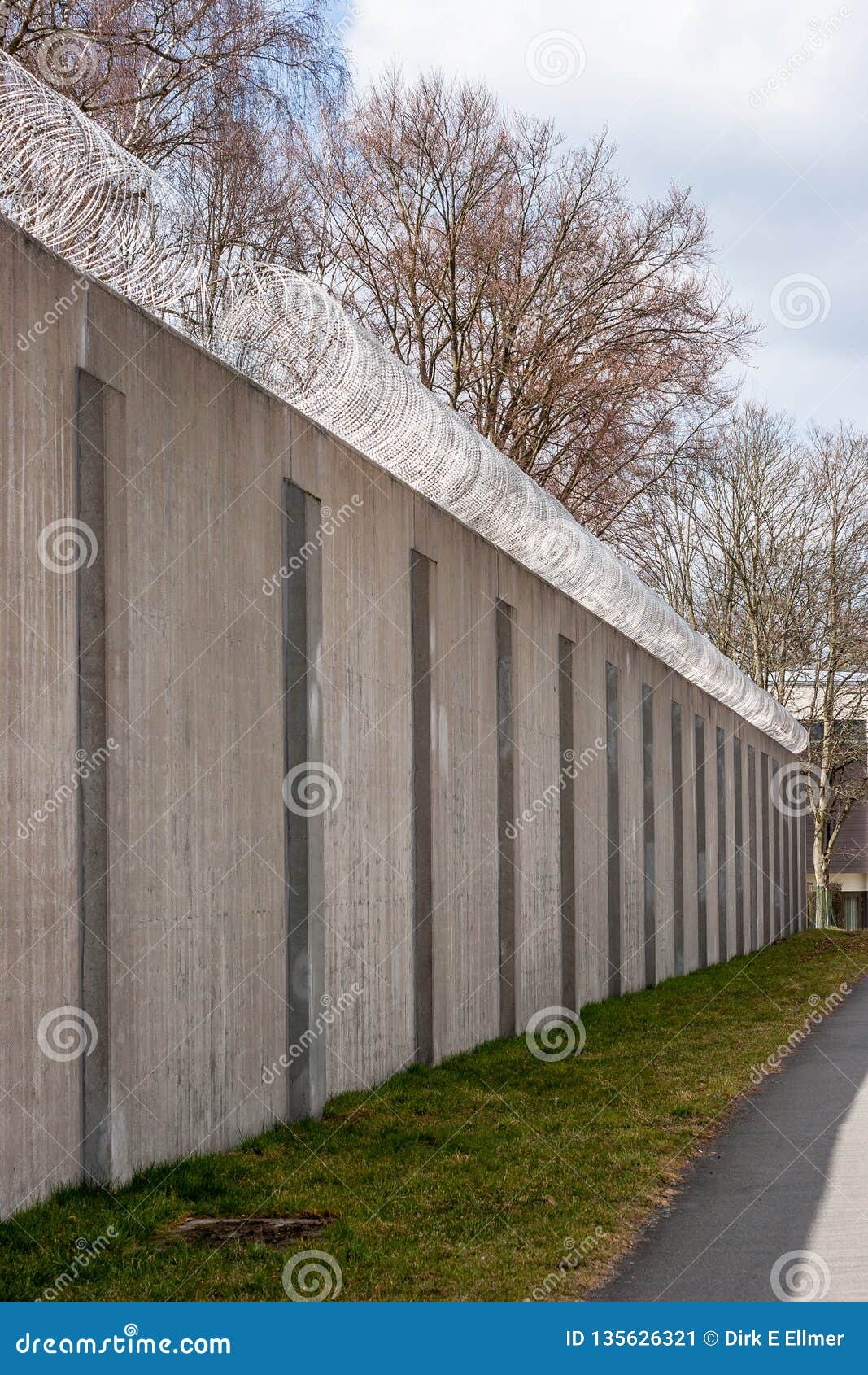 Concrete Prison Wall with Surveillance Camera Stock Image - Image of ...
