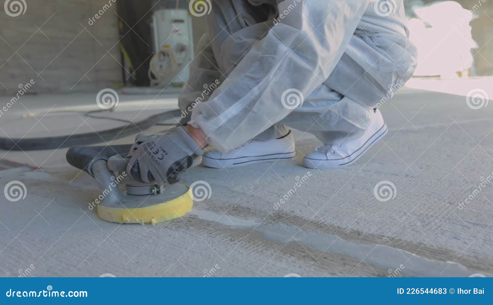 Concrete Processing Process at Construction Site. Close-up of Concrete ...