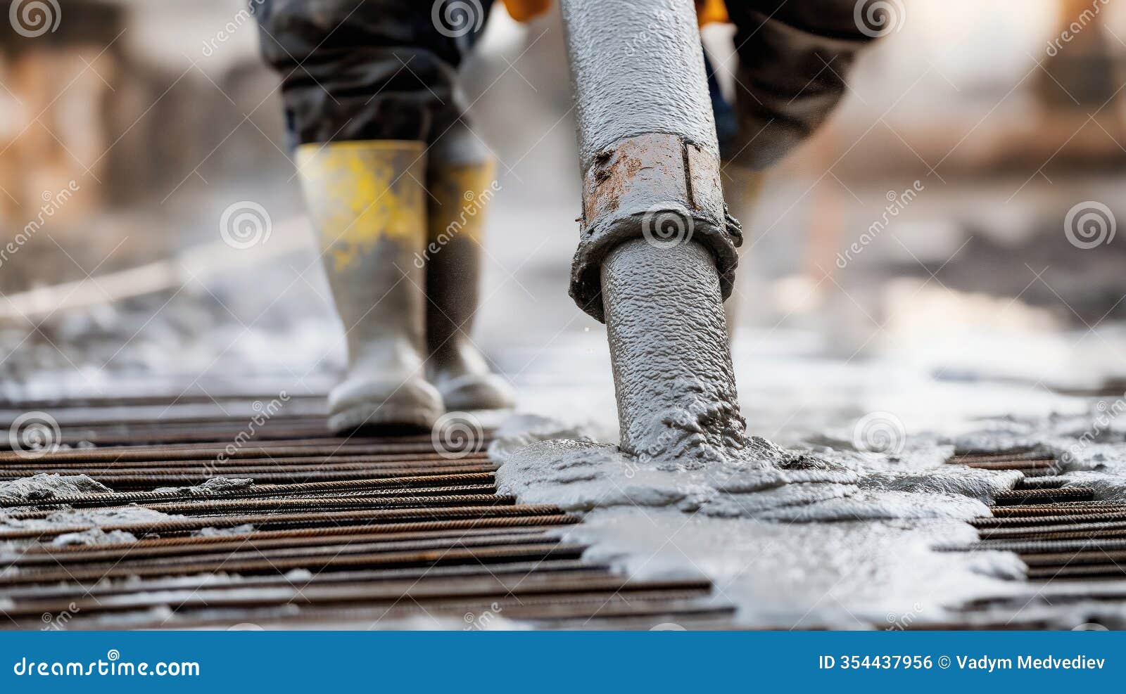 Concrete Pump Operator Directs Concrete Flow into Formwork. High-rise ...