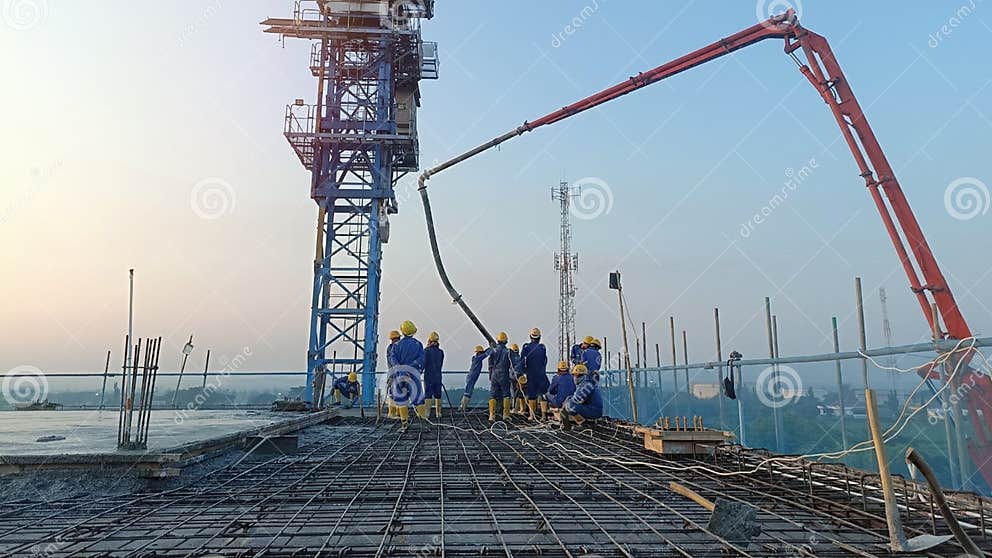 Concrete Pumping Operation stock image. Image of liquid - 340238983