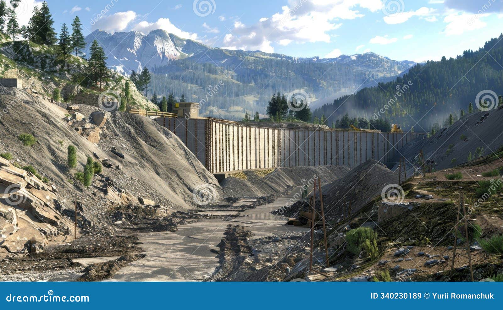 Concrete Retaining Wall Construction in Rugged Mountains Highlighting ...