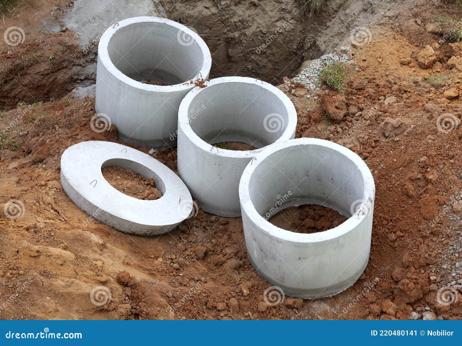 Concrete Rings for an Individual Drainage Stock Image - Image of ground ...