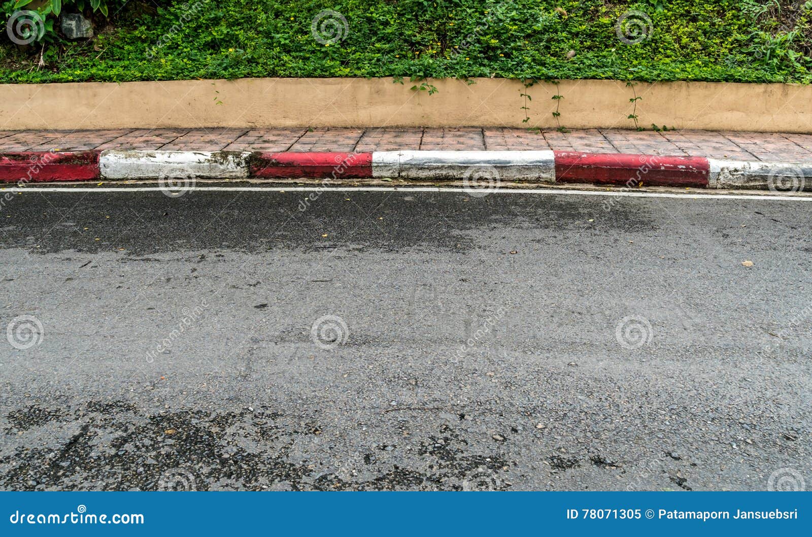 Concrete Road with Red and White Stock Image - Image of city, markings ...