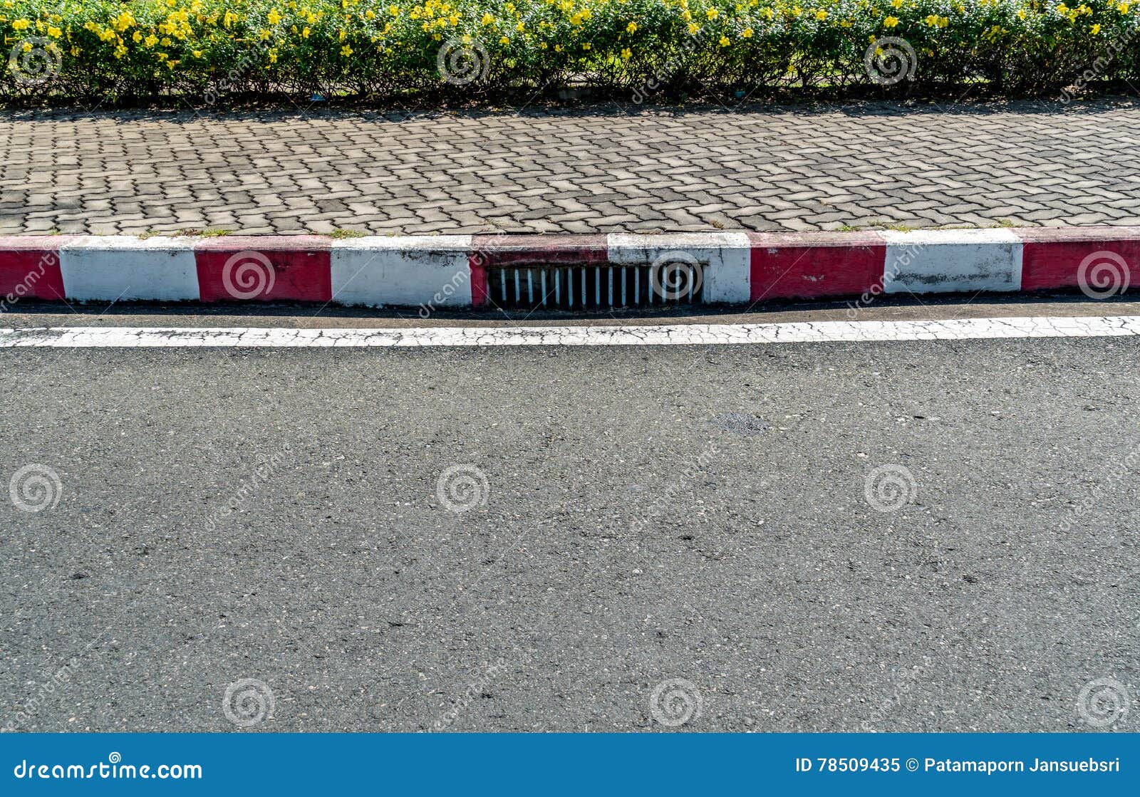 Concrete Road with Red and White Stock Image - Image of footpath ...