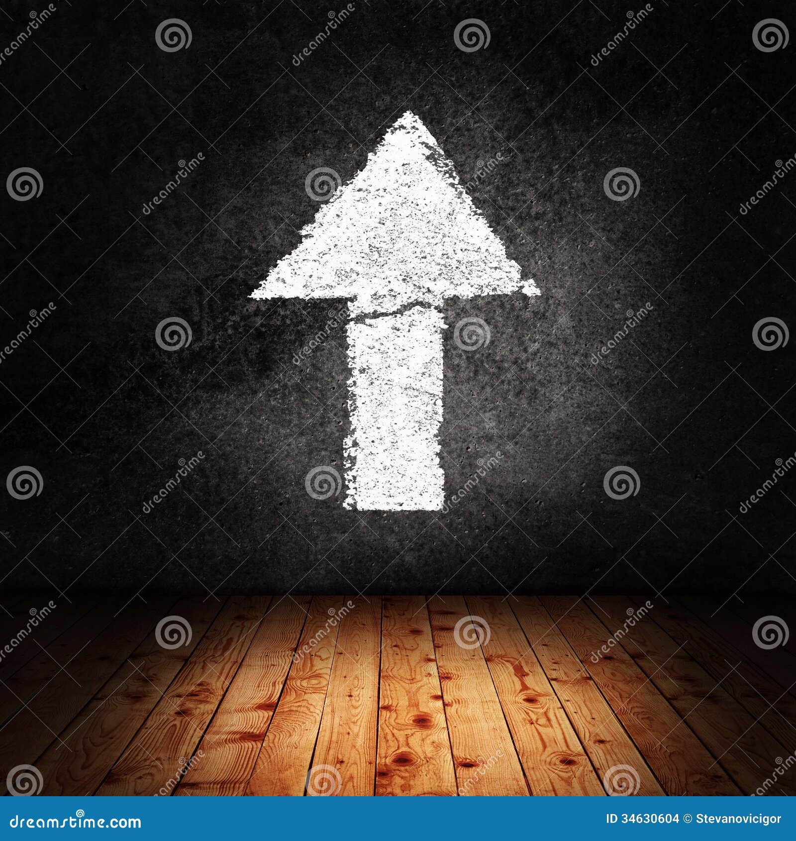 Concrete Room with Arrow on the Wall Stock Illustration - Illustration ...