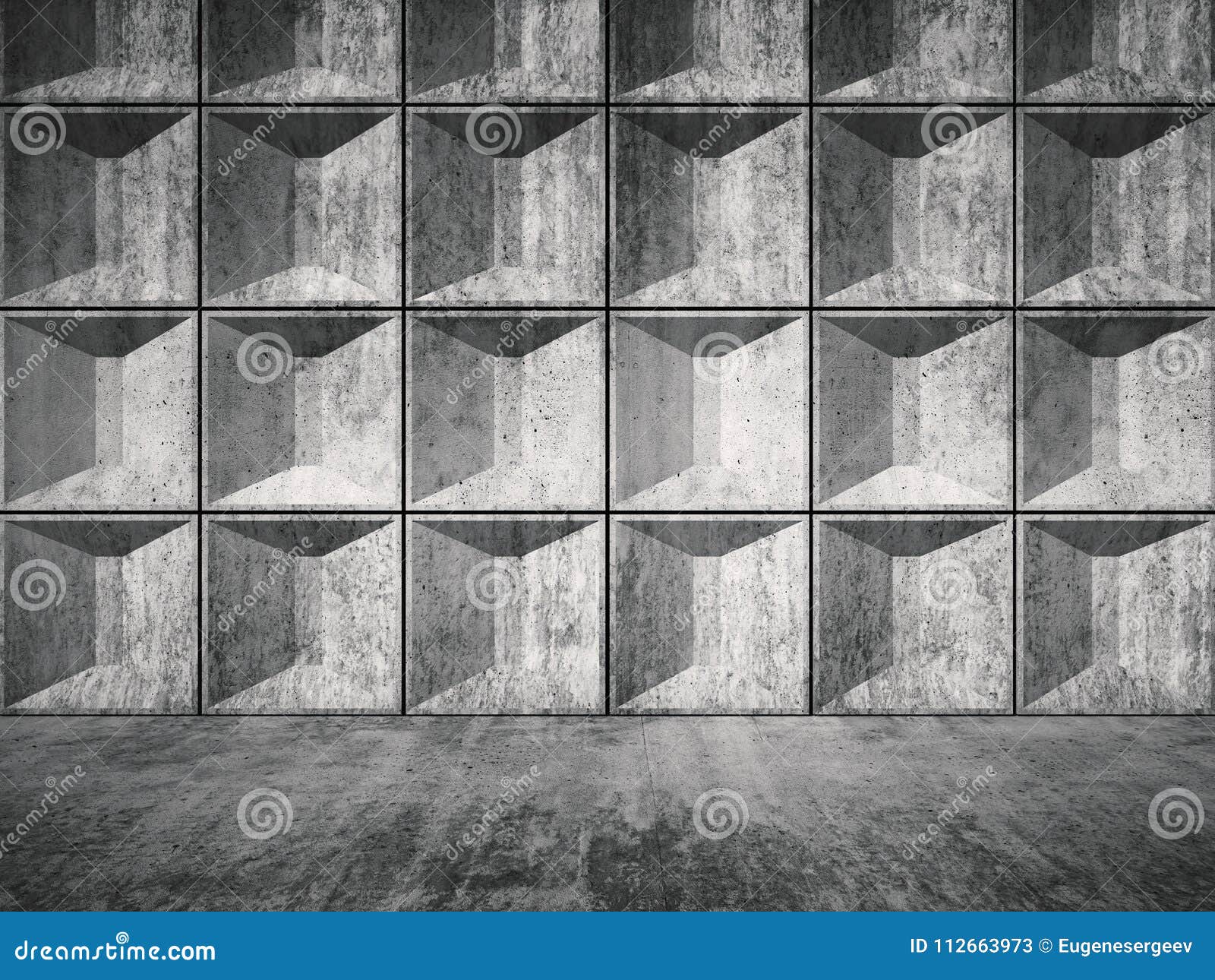 Concrete Room Interior with Relief Tiling 3d Stock Illustration ...