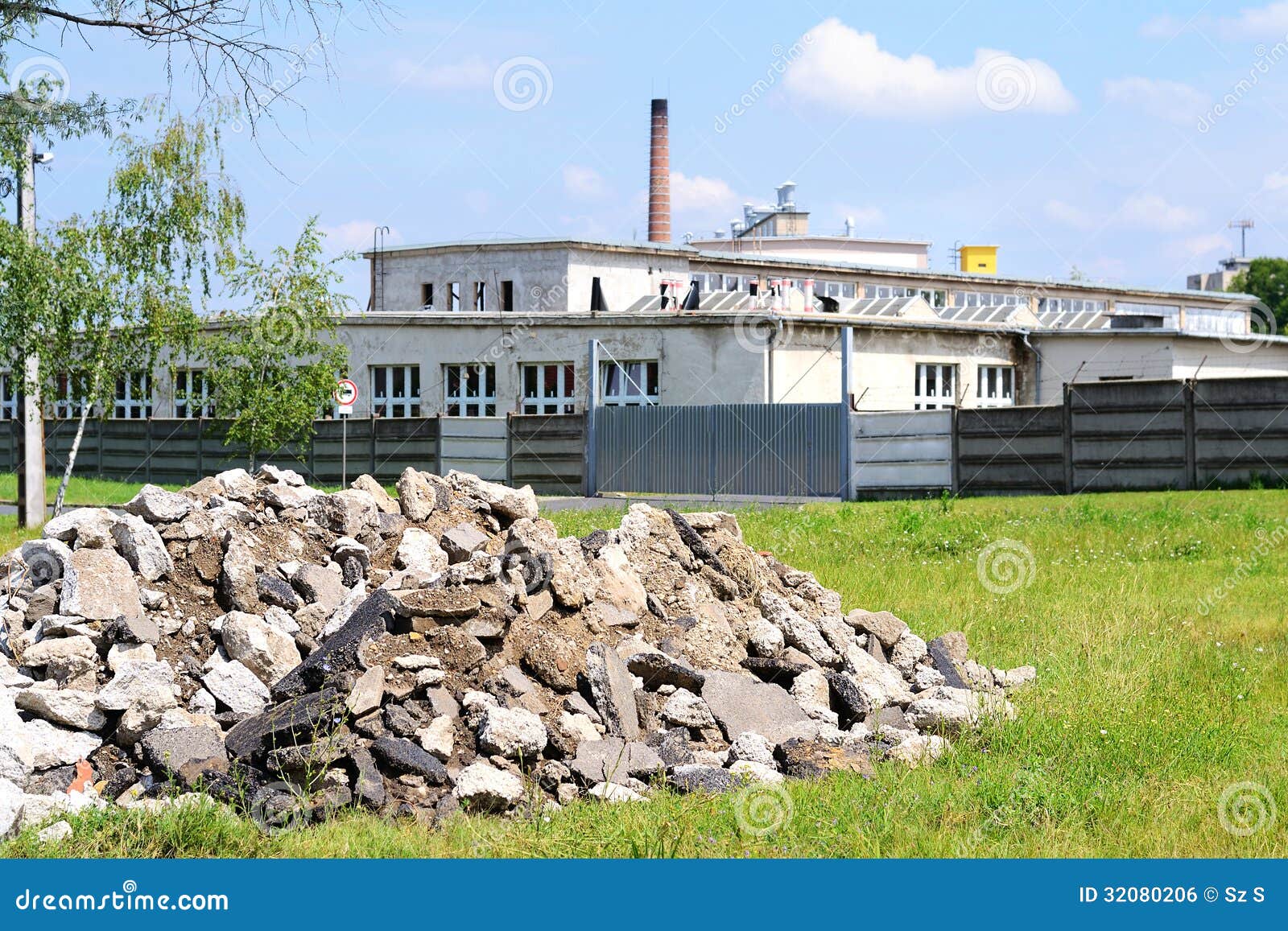 Concrete Rubble Debris in Front of the Factory Stock Photo - Image of ...