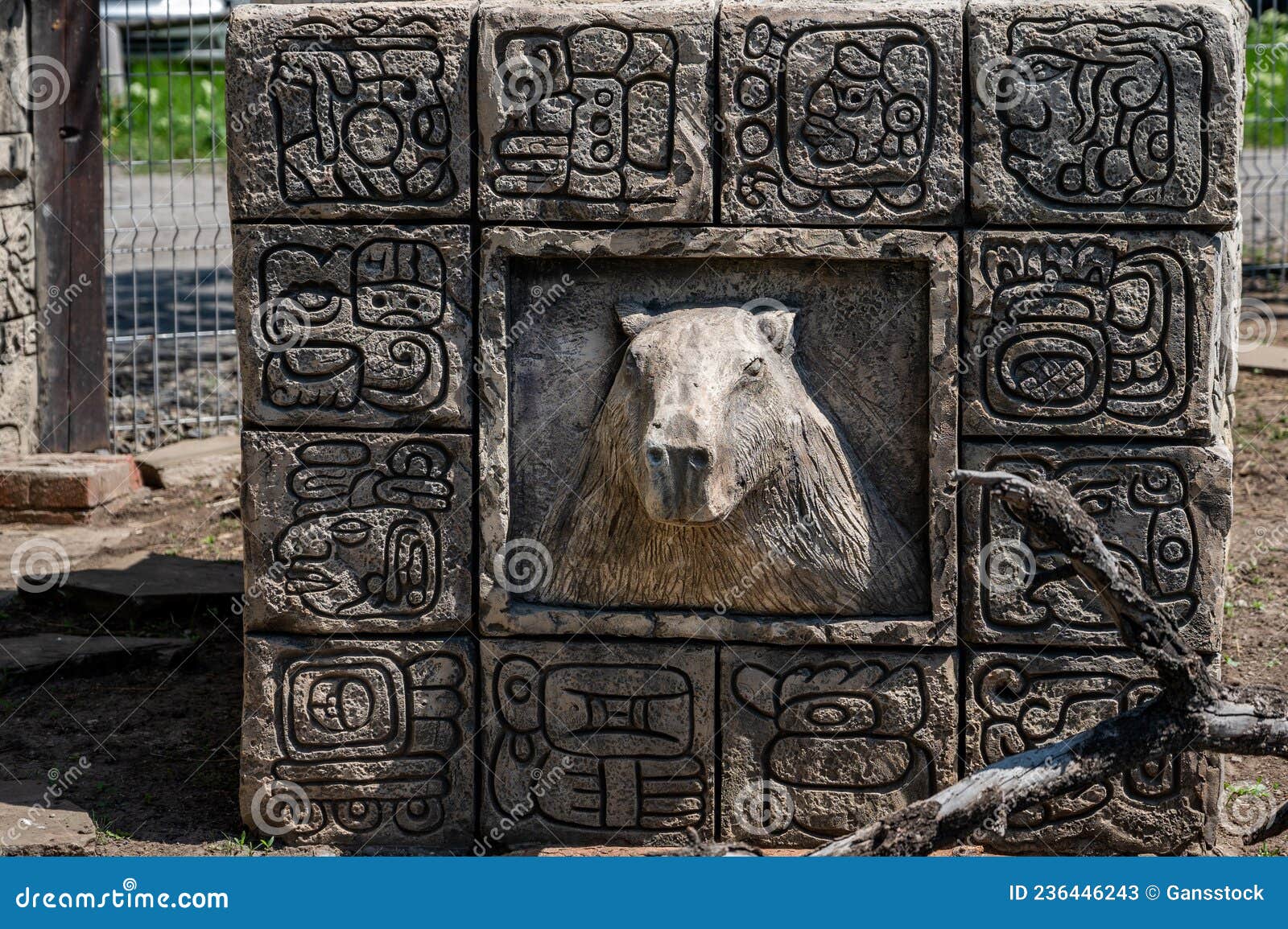 Concrete Sculpture Square Capybara Muzzle in Summer. Stock Image ...