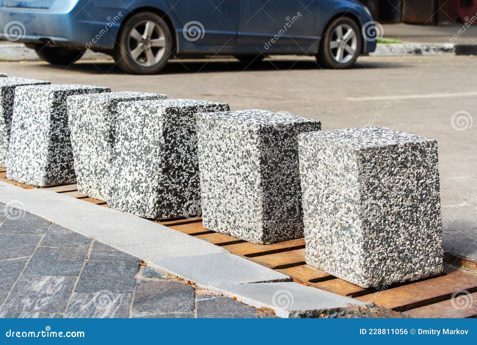 Concrete Security Blocks in the Car Park. Separation of the Pedestrian ...