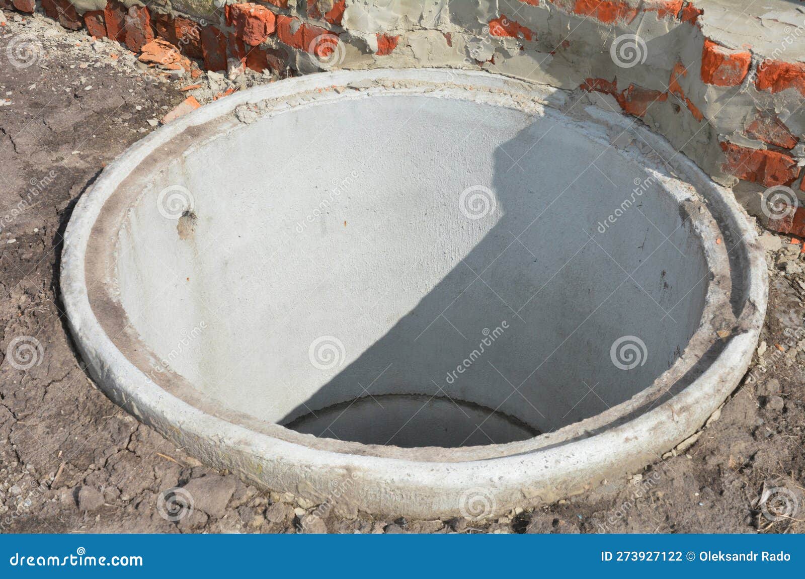 Concrete Septic Tank Riser Installation Outdoors. Close Up on Septic ...