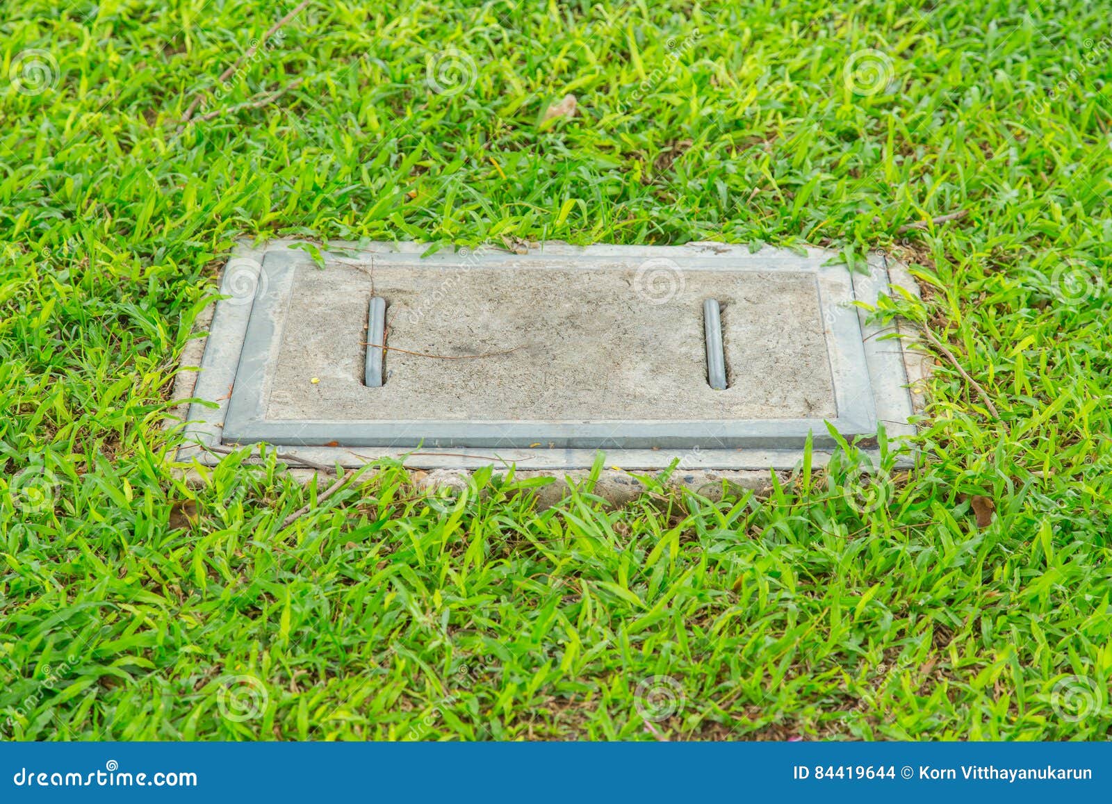 Concrete Sewer Cover in the Garden Stock Photo - Image of detail, rain ...
