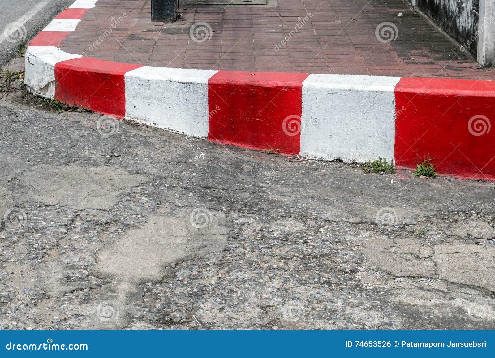Concrete Sidewalk with Red and White Stock Photo - Image of pavement ...