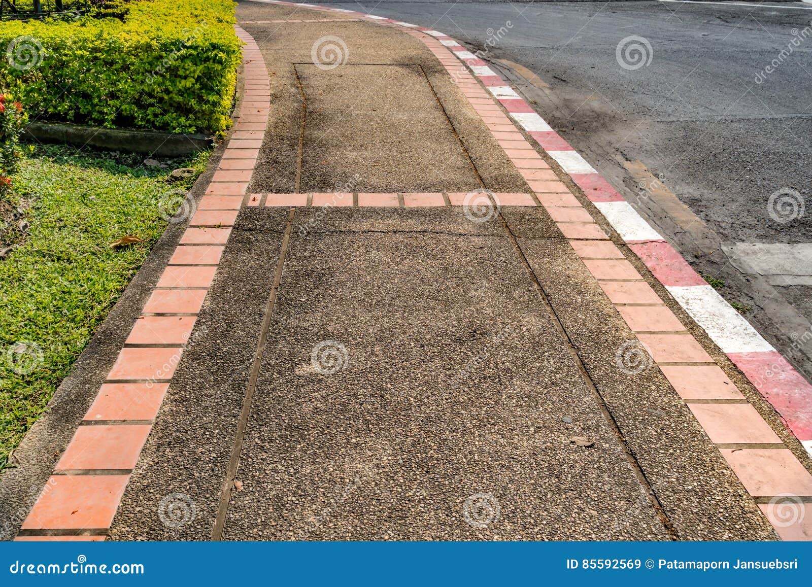 Concrete Sidewalk with Red and White Stock Image - Image of markings ...