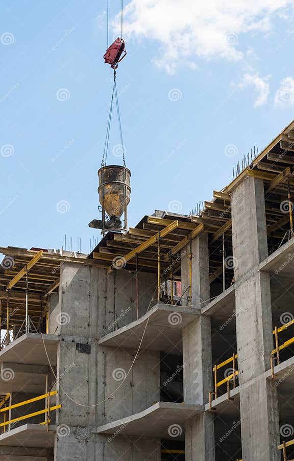 Concrete Skip Over Building Framework Stock Image - Image of concrete ...
