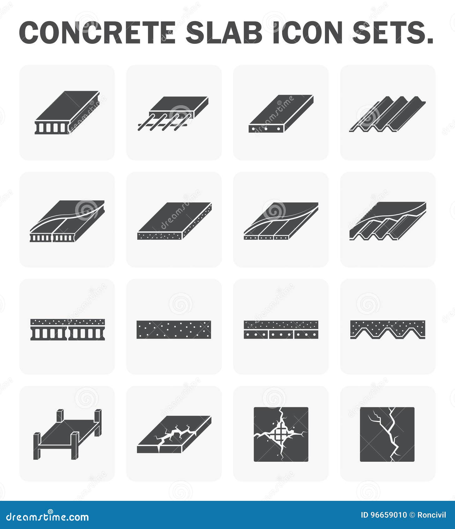 Concrete slab icons stock vector. Illustration of damage - 96659010