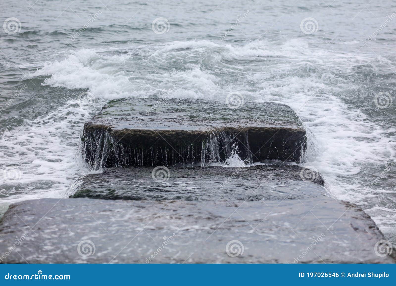 Concrete Slab in a Spray of Water in the Sea Stock Photo - Image of ...