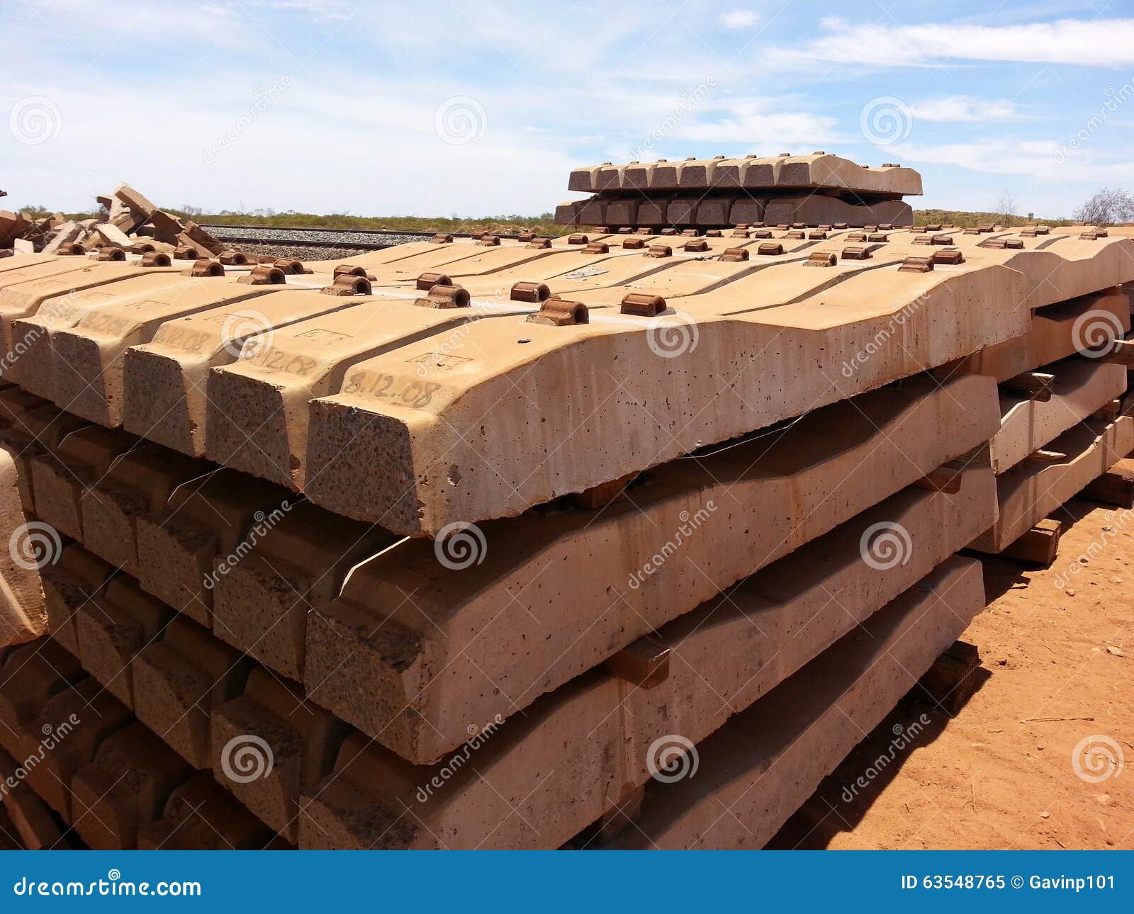 Concrete Sleepers in a Stack for Train Rail Line Construction Stock ...