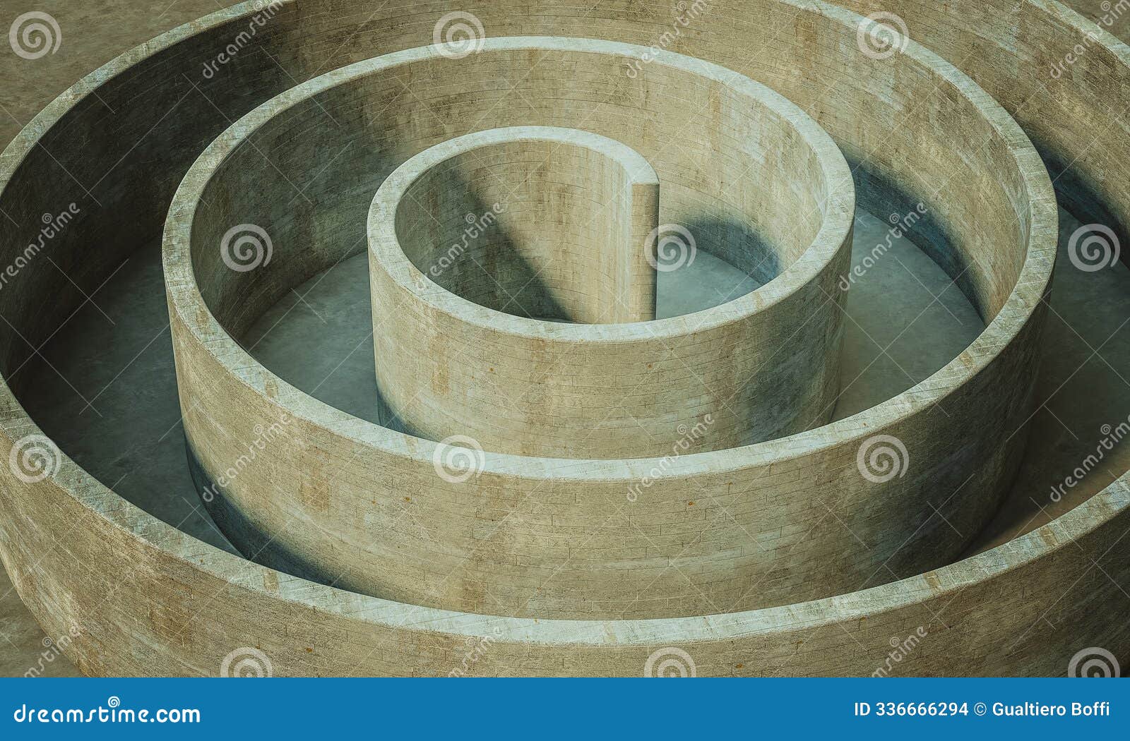 Concrete Spiral Structure Forming a Circular Maze Stock Illustration ...