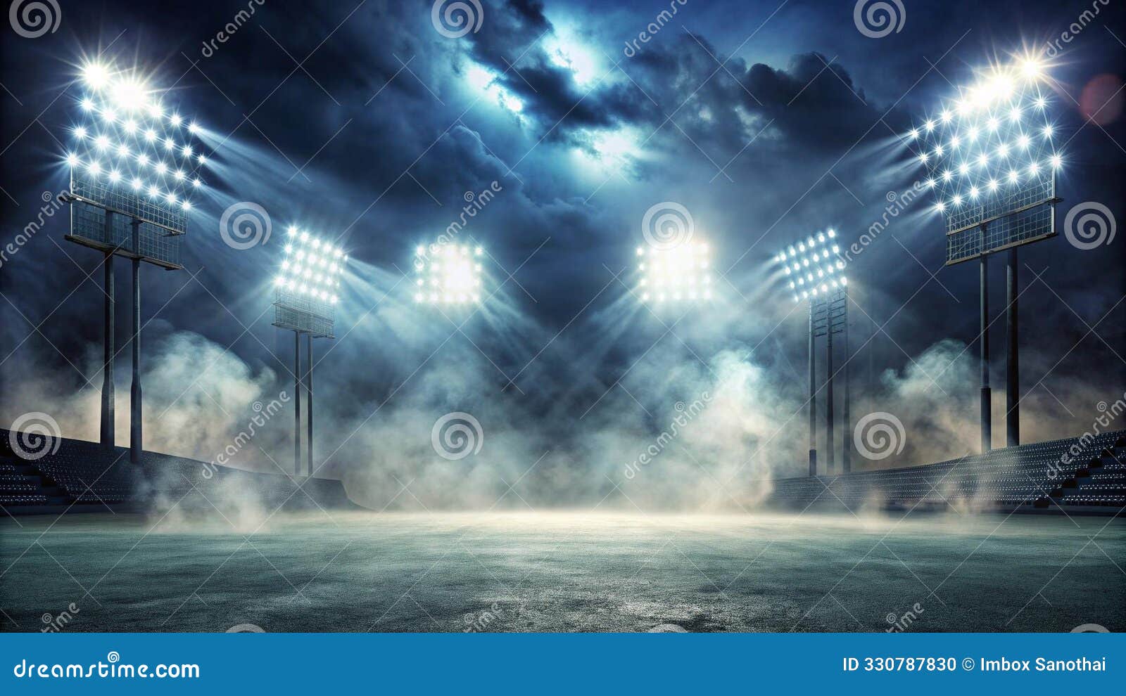 Concrete Stadium Lights Casting Dramatic Shadows through Smoke AI ...