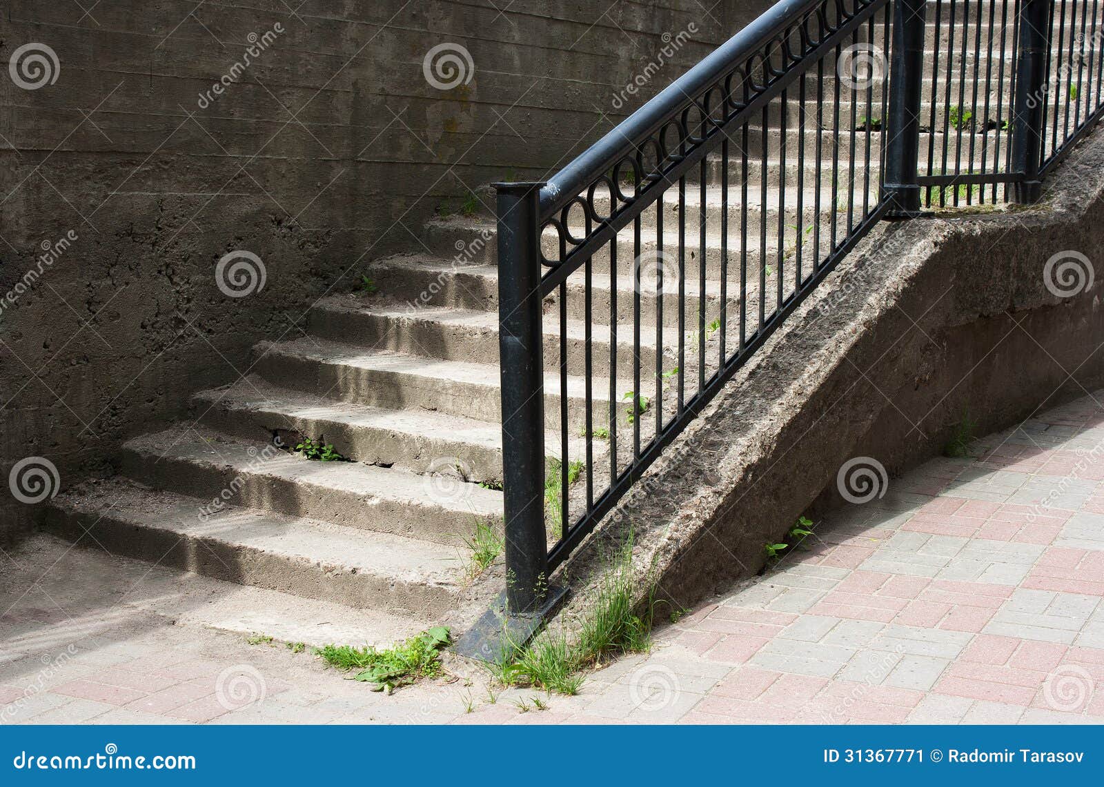 Concrete Staircase With Metal Railing Stock Image - Image of stair ...