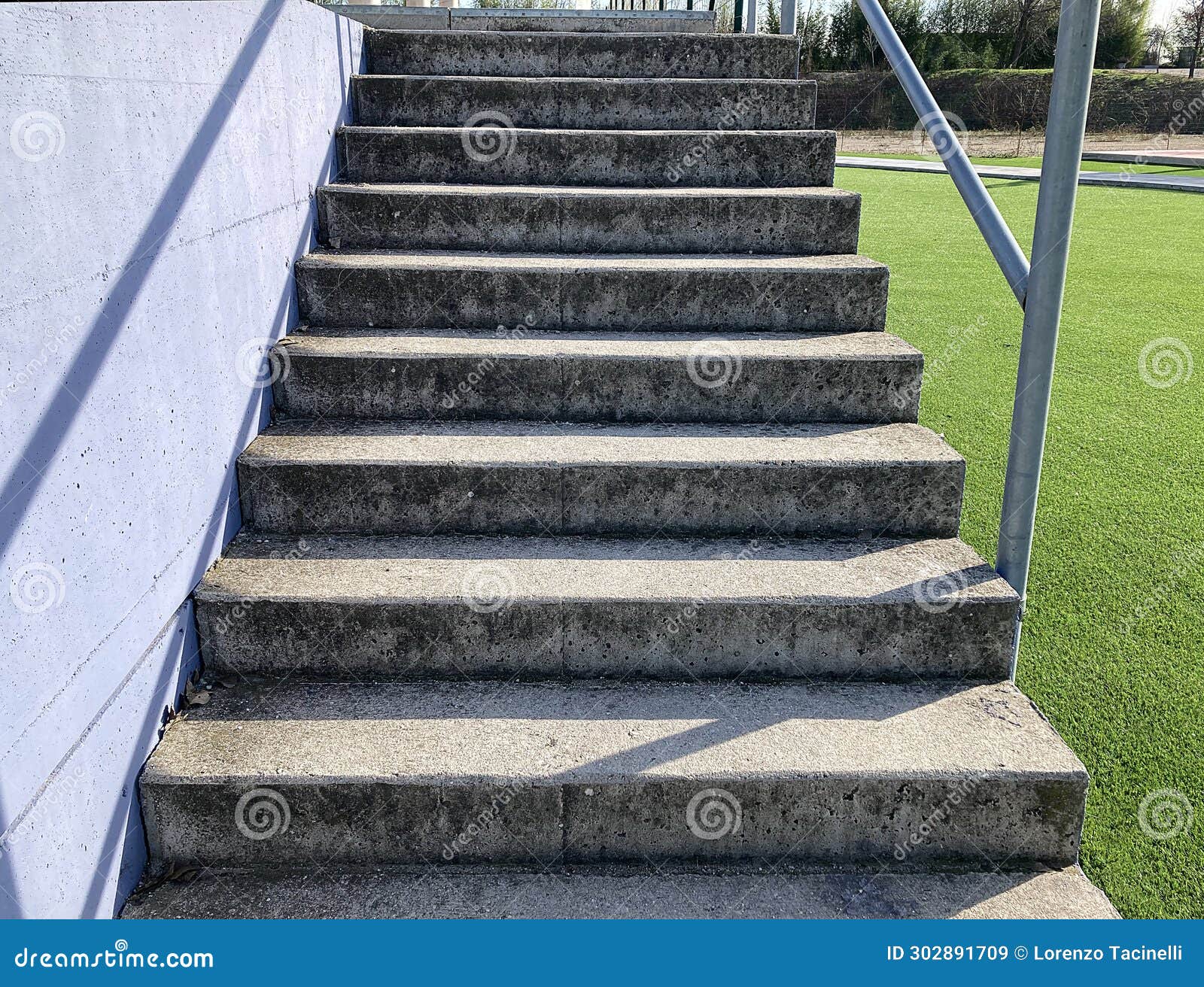 Concrete Staircase with Side Wall and Handrail Stock Image - Image of ...