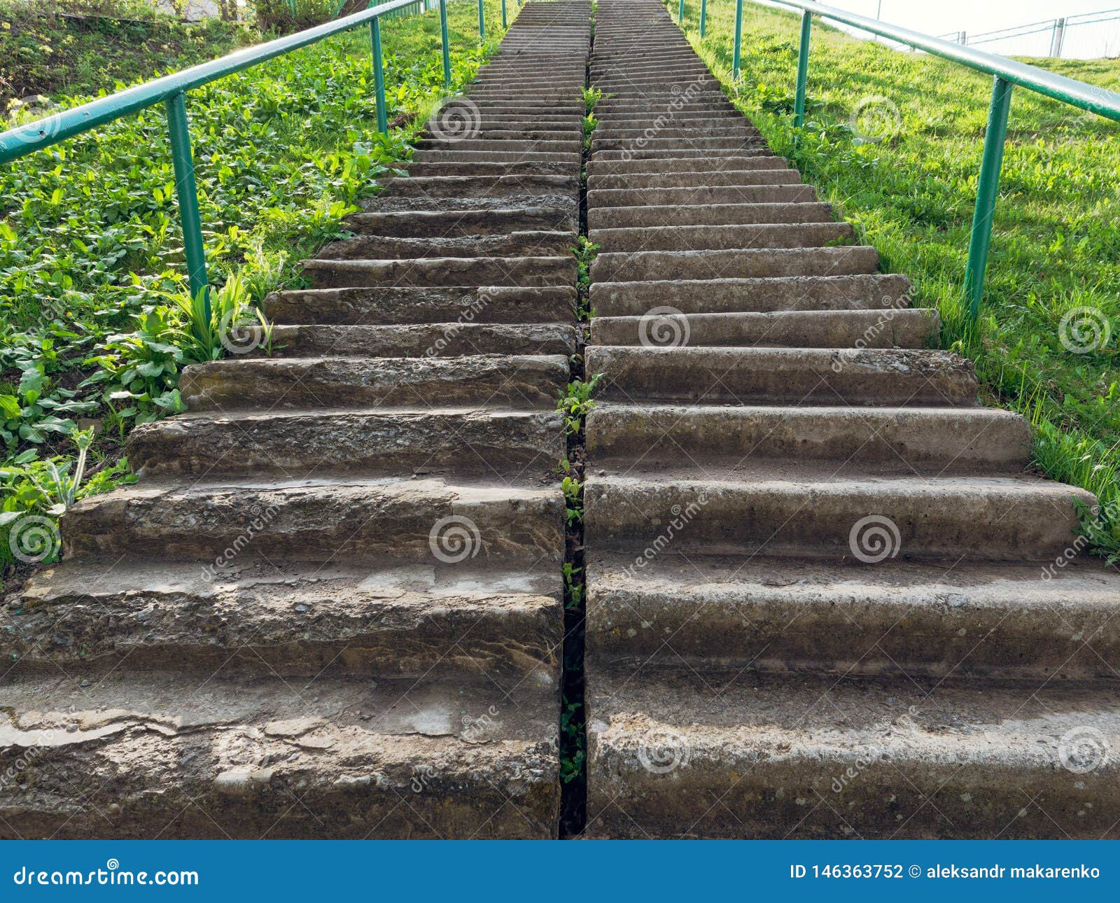 Concrete Staircase on a Steep Slope of Green Grass Stock Photo - Image ...