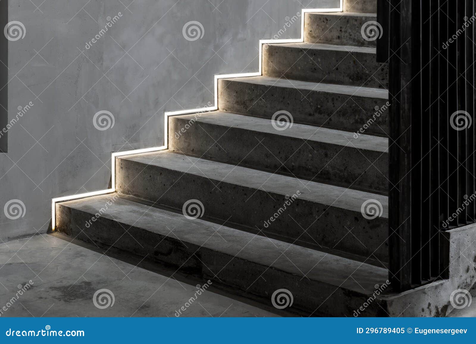 Concrete Stairs with LED Light Lines Illumination Stock Image - Image ...