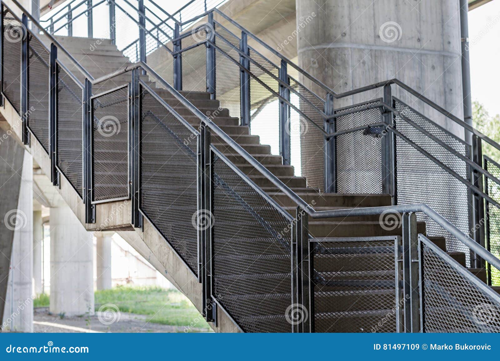 Concrete Stairs are Metal Handrails Stock Image - Image of grey, metal ...