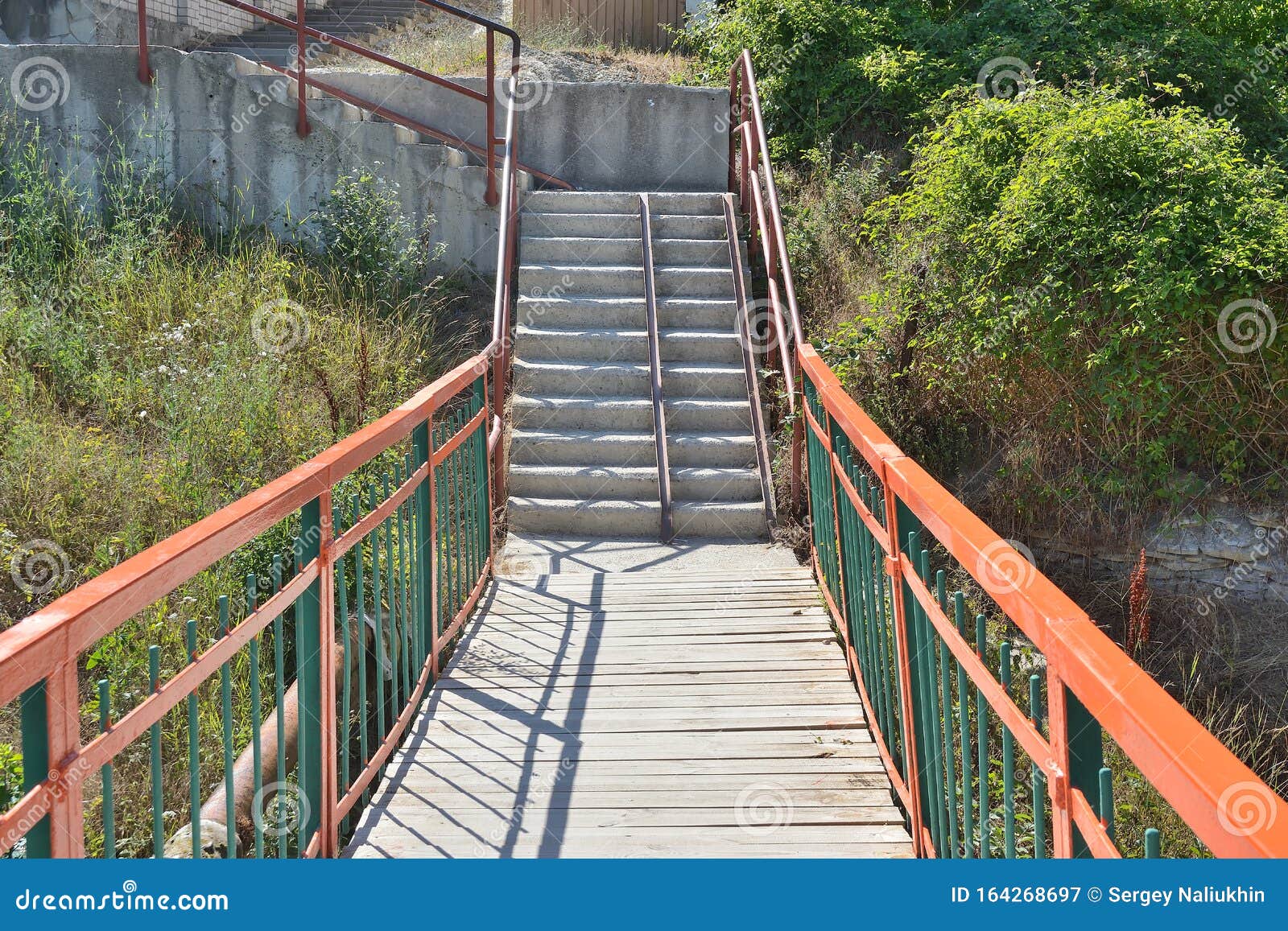 Concrete Stairs To the Bridge Over the River Teshebs Stock Image ...