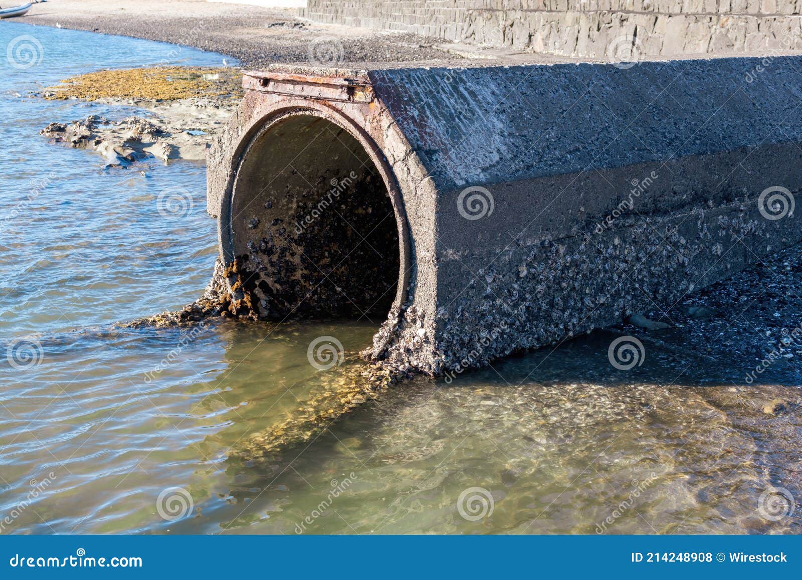 Concrete Storm Water Pipe at Sea Shore Stock Photo - Image of material ...