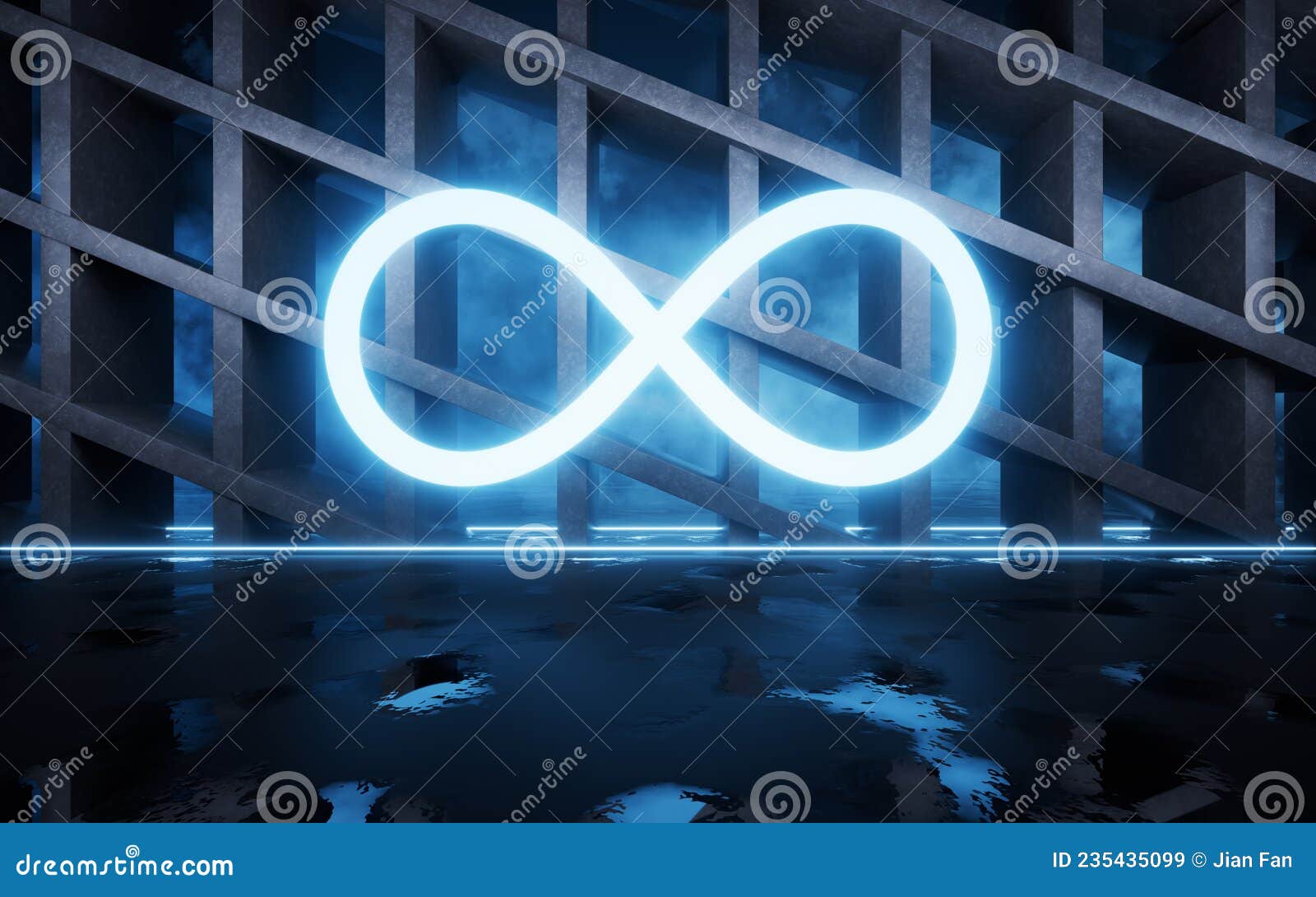 Concrete Structure of Buildings and Neon Lines, 3d Rendering Stock ...
