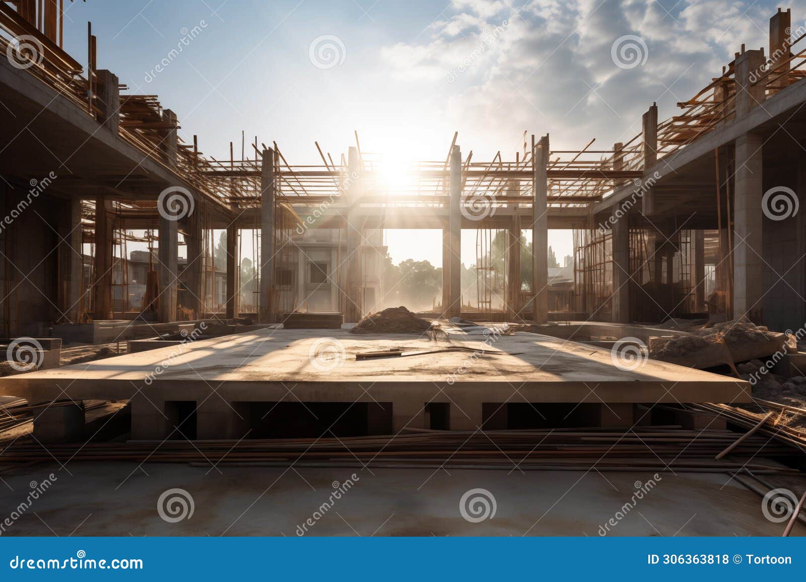 Concrete Structure in Construction Site Building with Sunlight ...