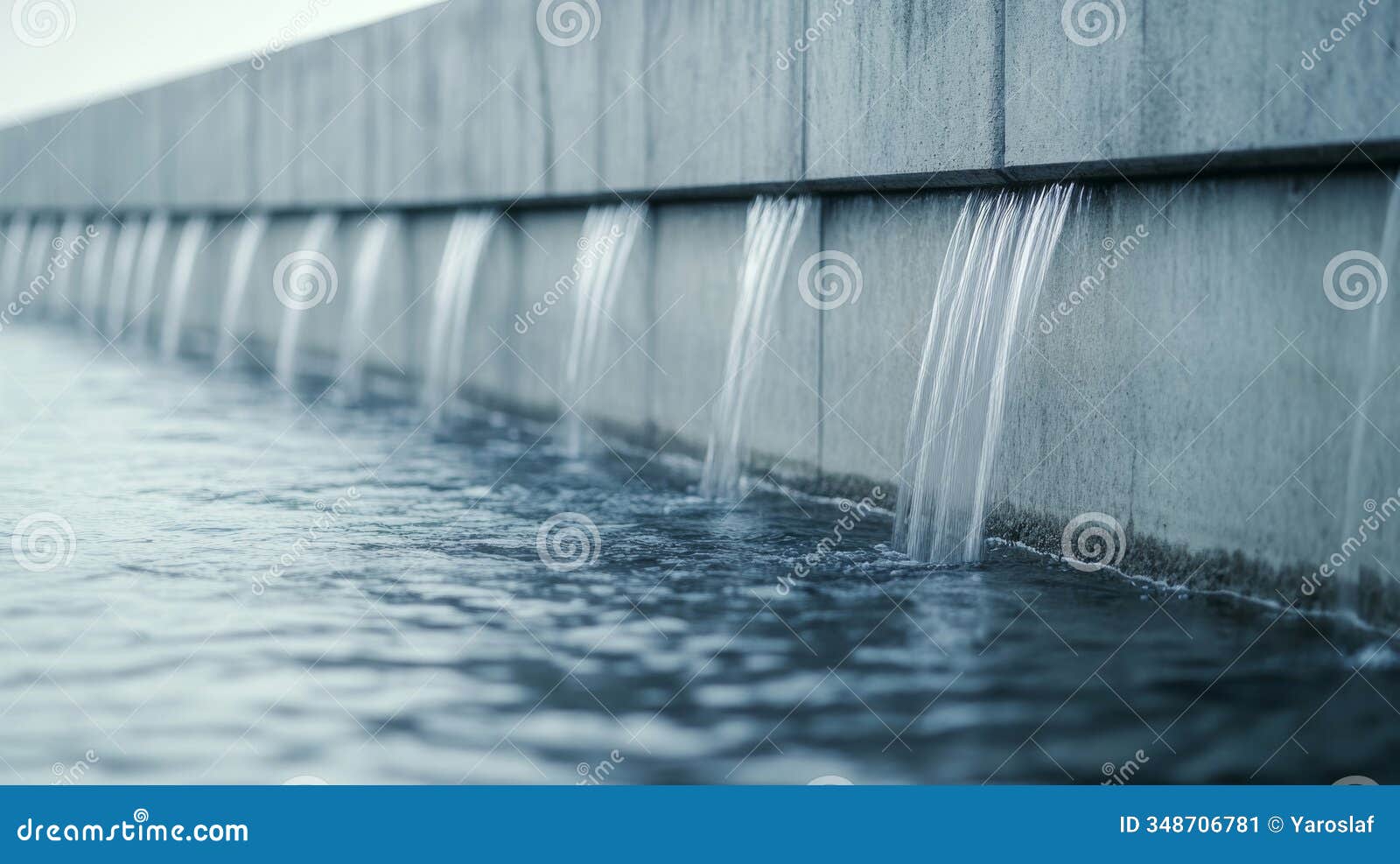 Concrete Structure with Multiple Cascading Water Streams, Creating a ...