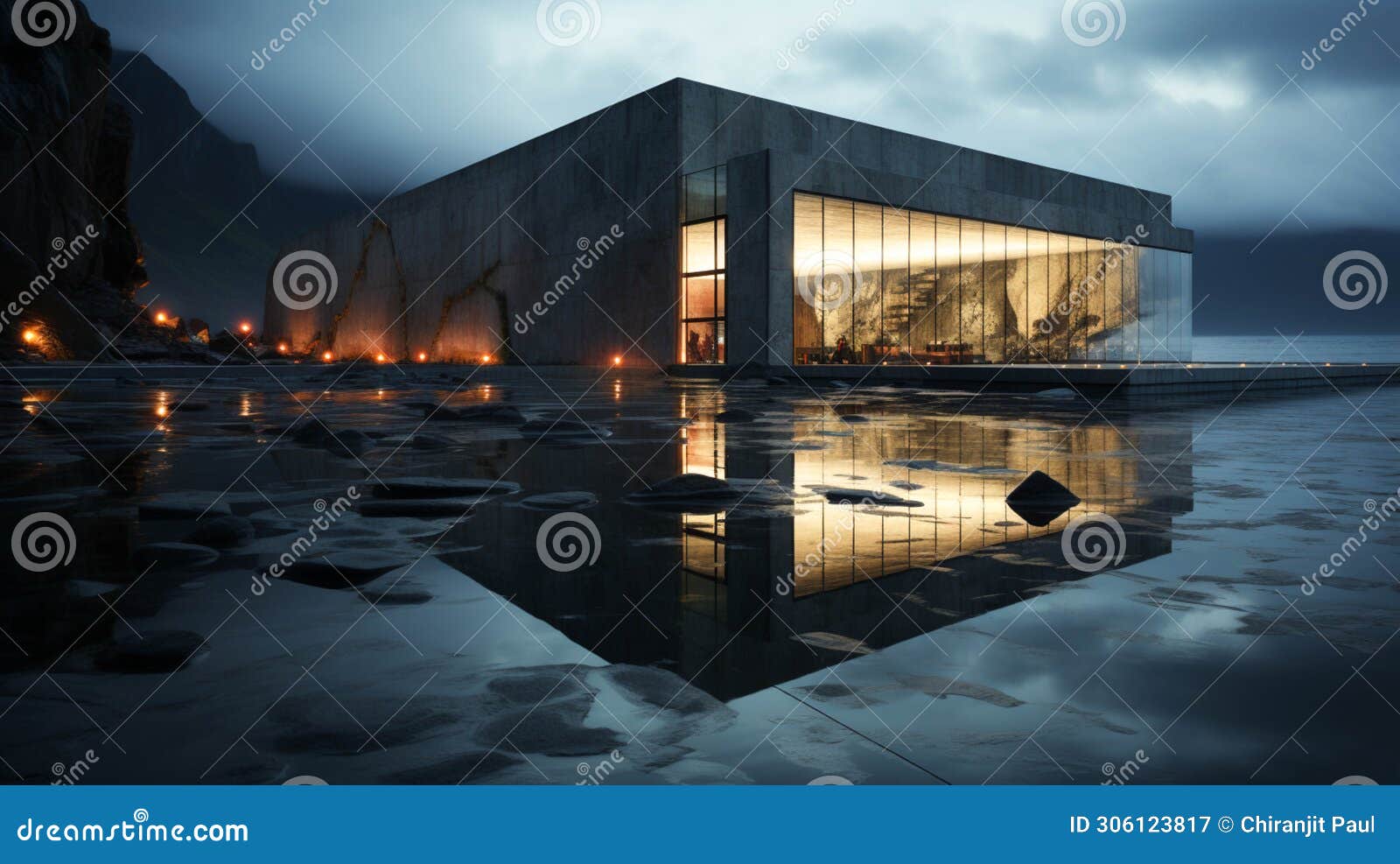 Concrete Structure Near Water at Night Stock Image - Image of urban ...